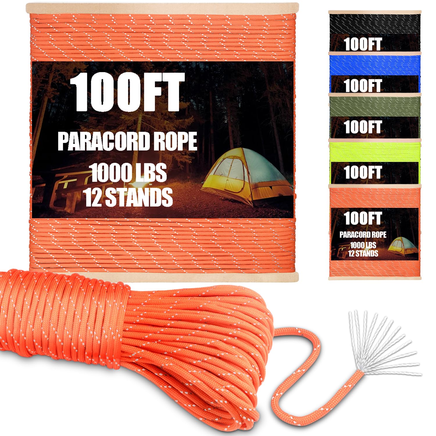Amazon.com: CooBigo Paracord Rope 1000 lb 4mm 12 Strand Parachute Cord ...