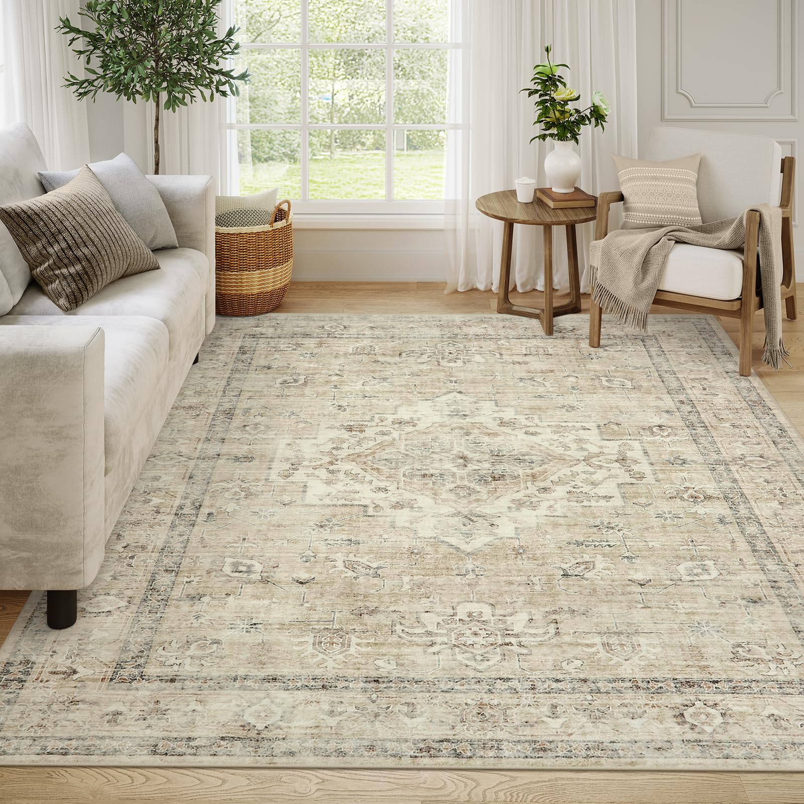 Amazon.com: LIVEBOX Washable Beige Area Rugs for Bedroom 8x10, Non Slip ...