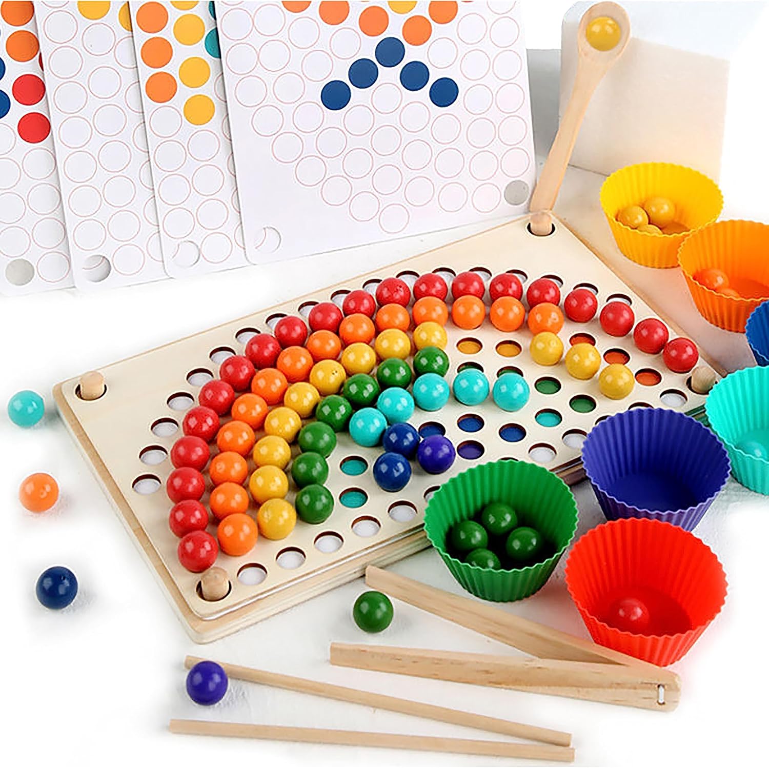 Amazon.com: JOYPLAY Store Wooden Pegboard Beads Game, Rainbow Color ...