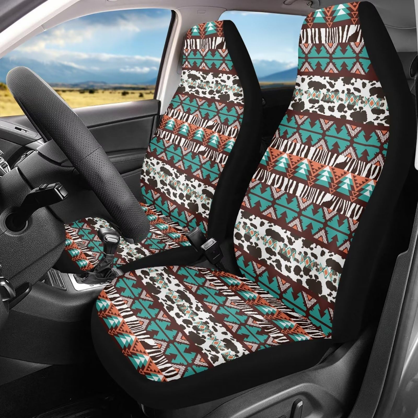 Amazon.com: Wanzuoeng Aztec Cow Print Car Seat Cover Front Seats Only ...