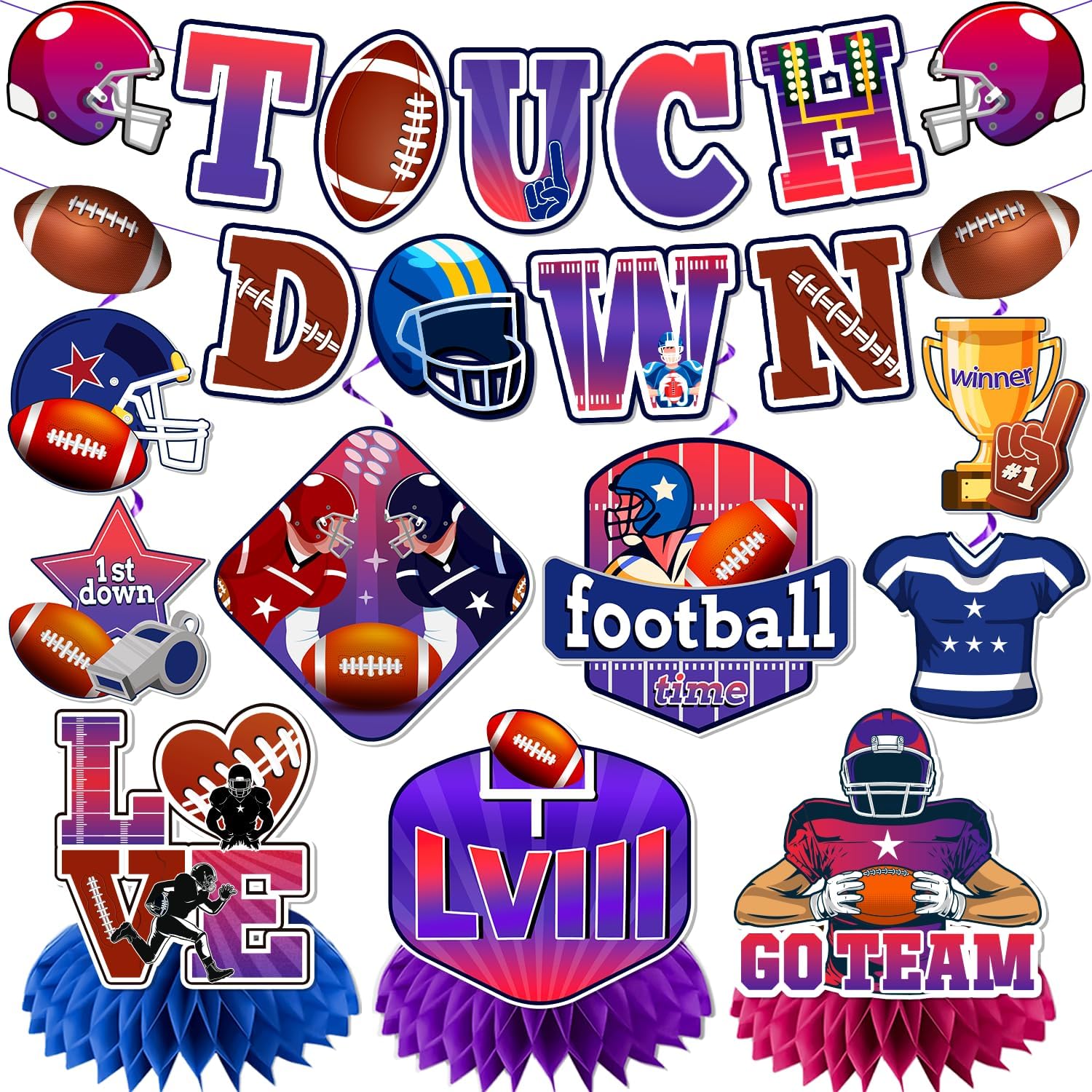 Amazon.com: Super Bowl LVIII Paper Spiral Party Decorations Pack - 12 ...