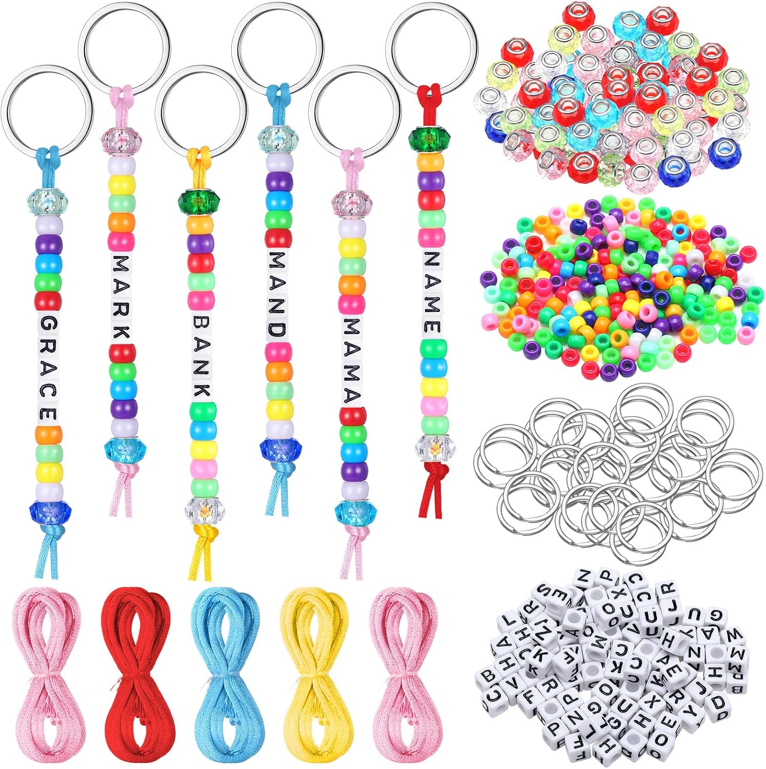 Amazon.com: Landical 564 Pcs DIY Bead Keychain Kit Key Chain Making ...