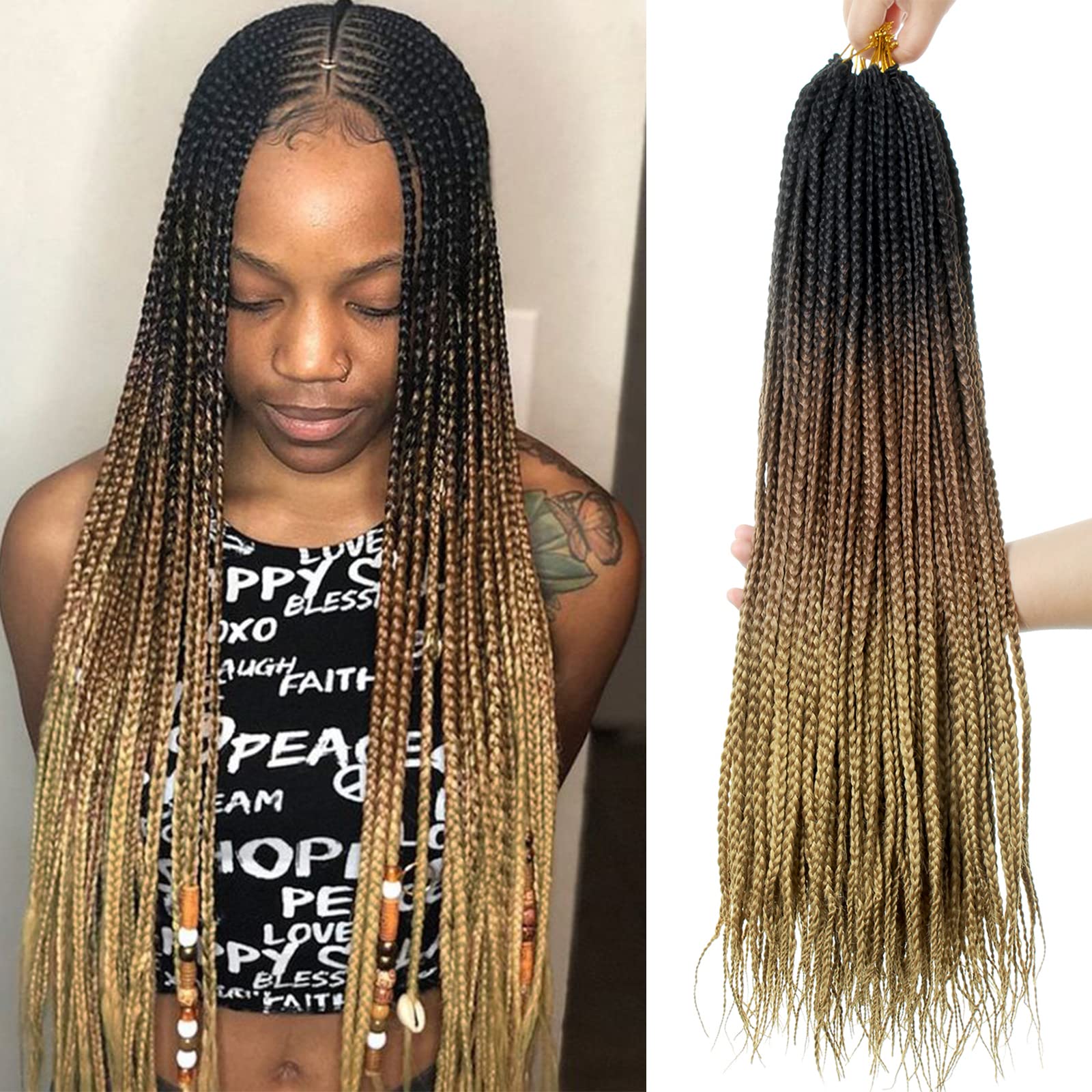 Buy Unionbeauty 8 Packs Box Braids Crochet Hair 24 Inch Pre looped ...