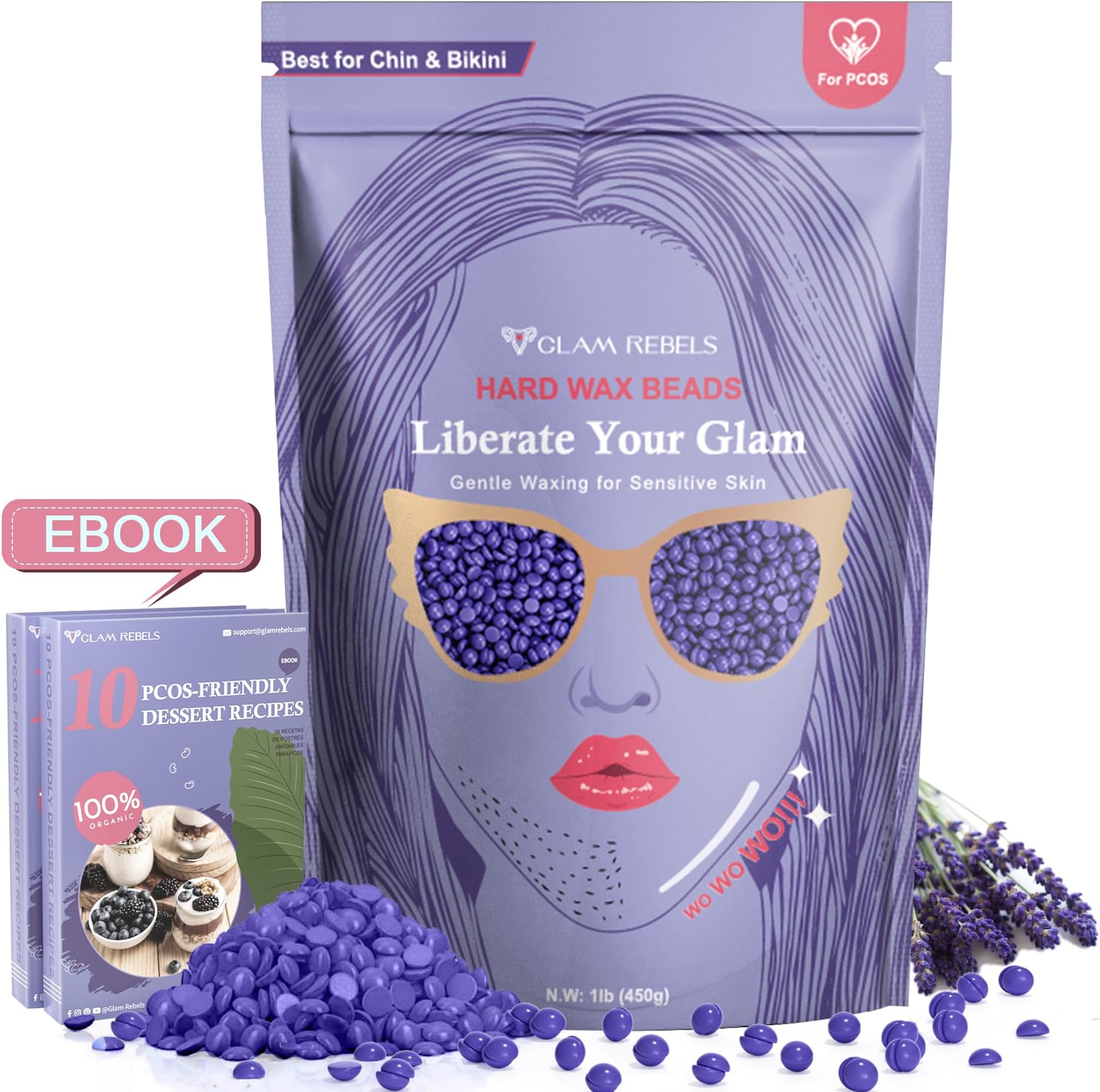Amazon.com : GLAM REBELS PCOSWAX Hard Wax Beads, 1lb Lavender Wax Beans For Sensitive Skin ...