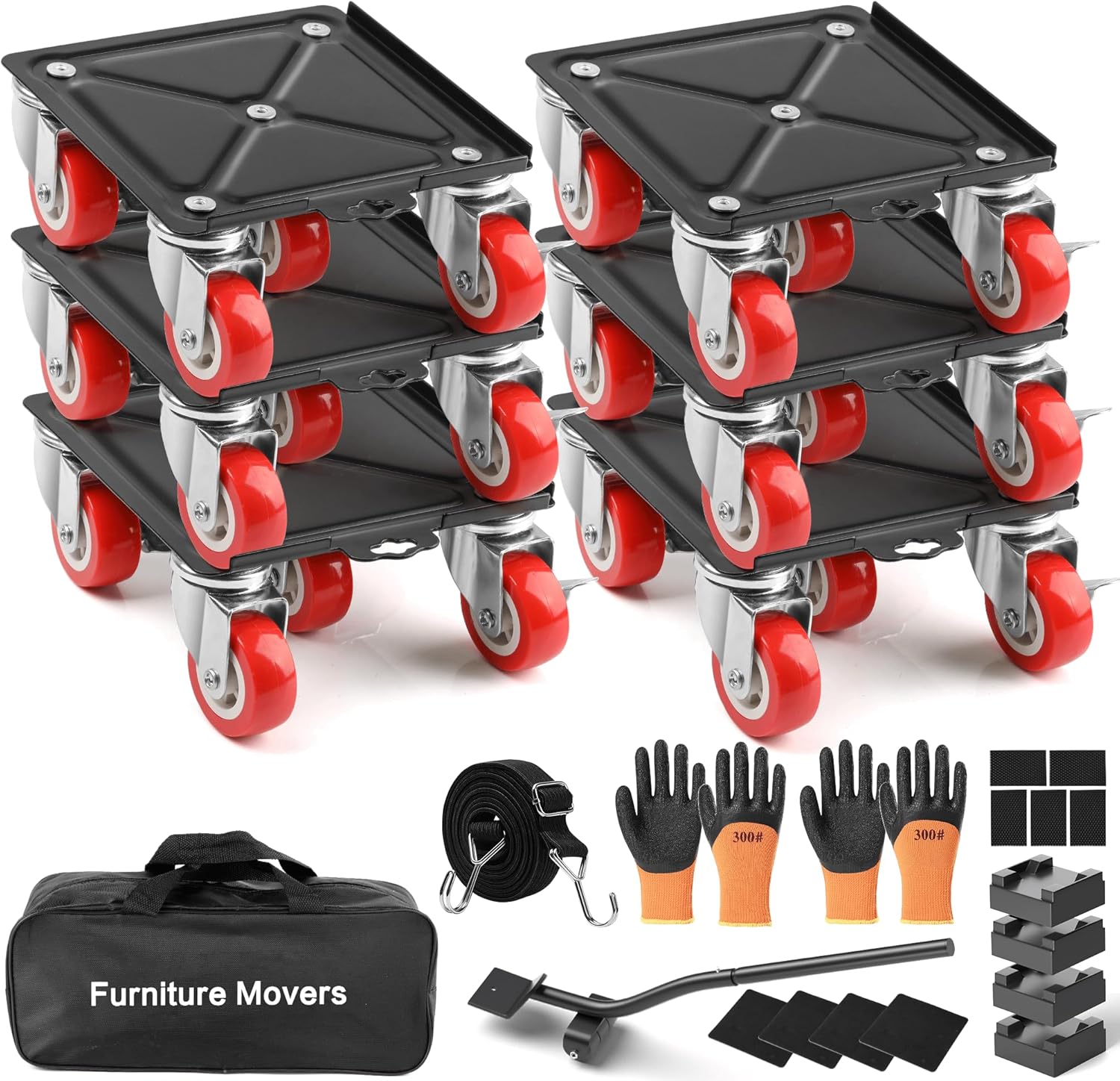 Amazon.com: 6 Packs Heavy Duty Furniture Dolly with 5 Wheels Rubber ...