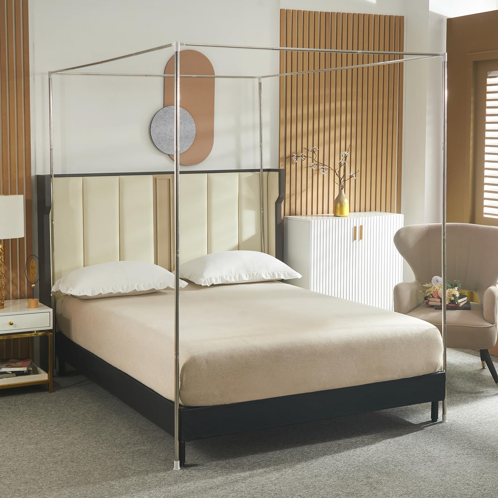 Beyeutao Queen Bed Canopy Frame Stainless Steel Four Poster Bed Frame ...