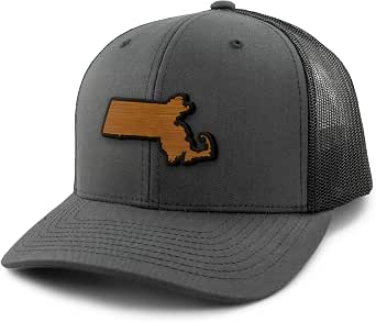 Massachusetts State Wood Grain Patch Classic Snapback Trucker Hat ...