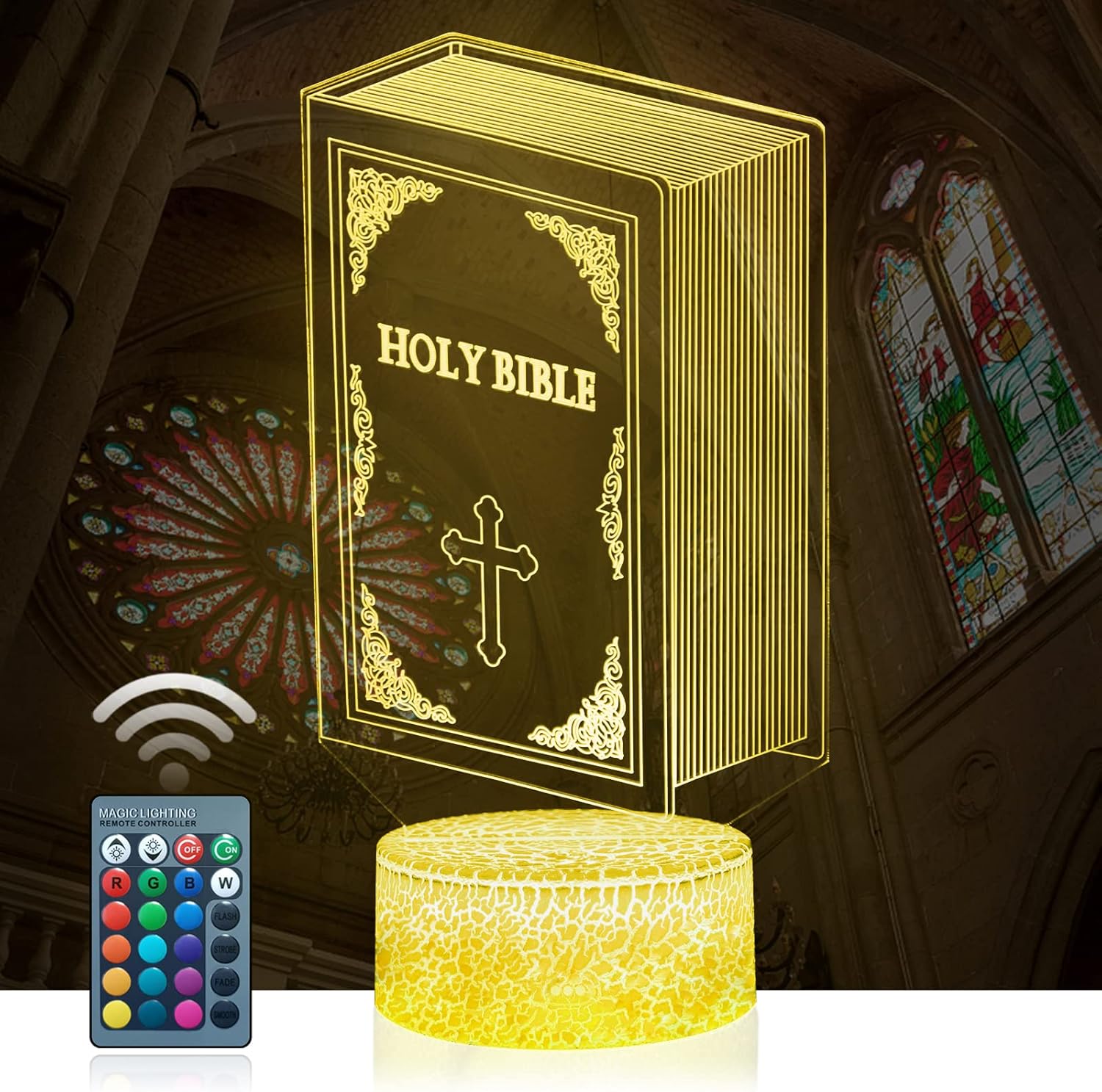 Holy Bible 3D Night Light Christian Gifts for Kids, 3D Optical Illusion ...