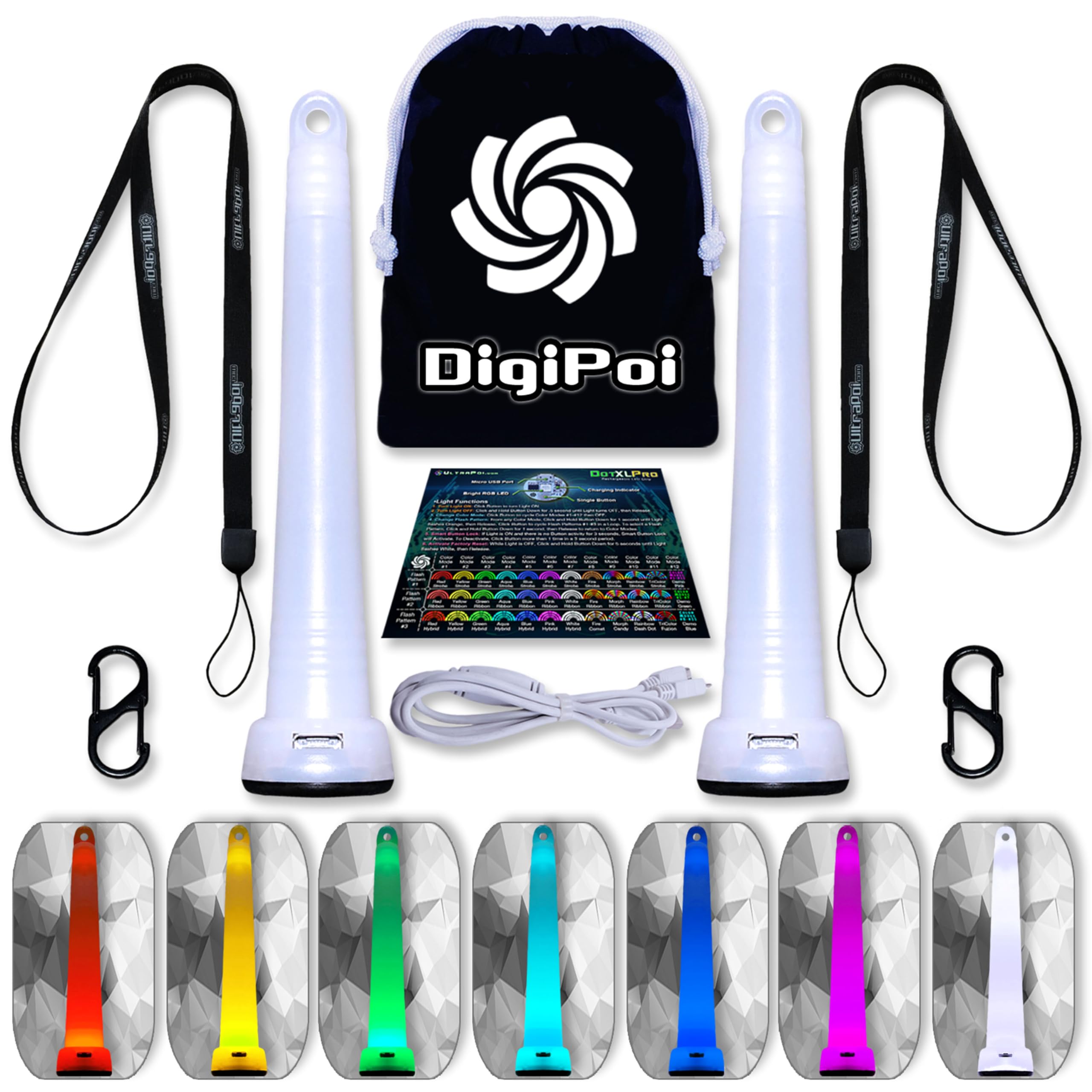 Amazon.com: UltraPoi Digi Poi Set - Rechargeable Pocket LED Glow Stick Poi - Rainbow Light Stick ...