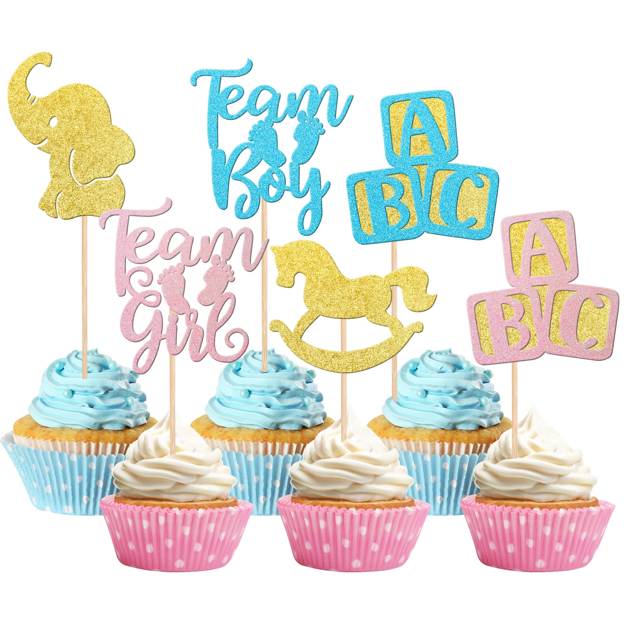 Snapklik.com : 24 PCS Boy Or Girl Cupcake Toppers Glitter Pink Blue ...