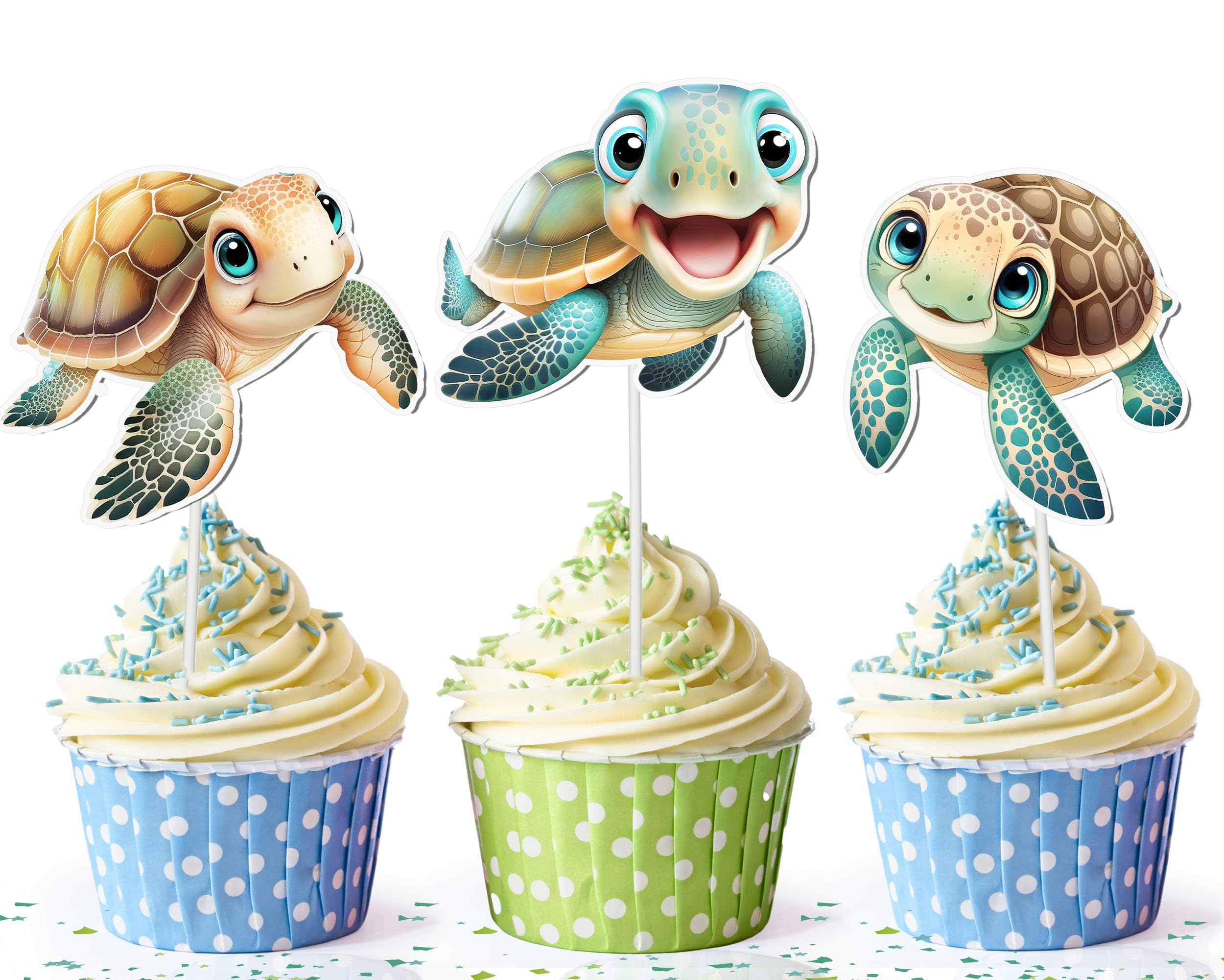 Amazon.com: 10 PCS Party Sea Turtles Cupcake Toppers - Add a Splash of ...