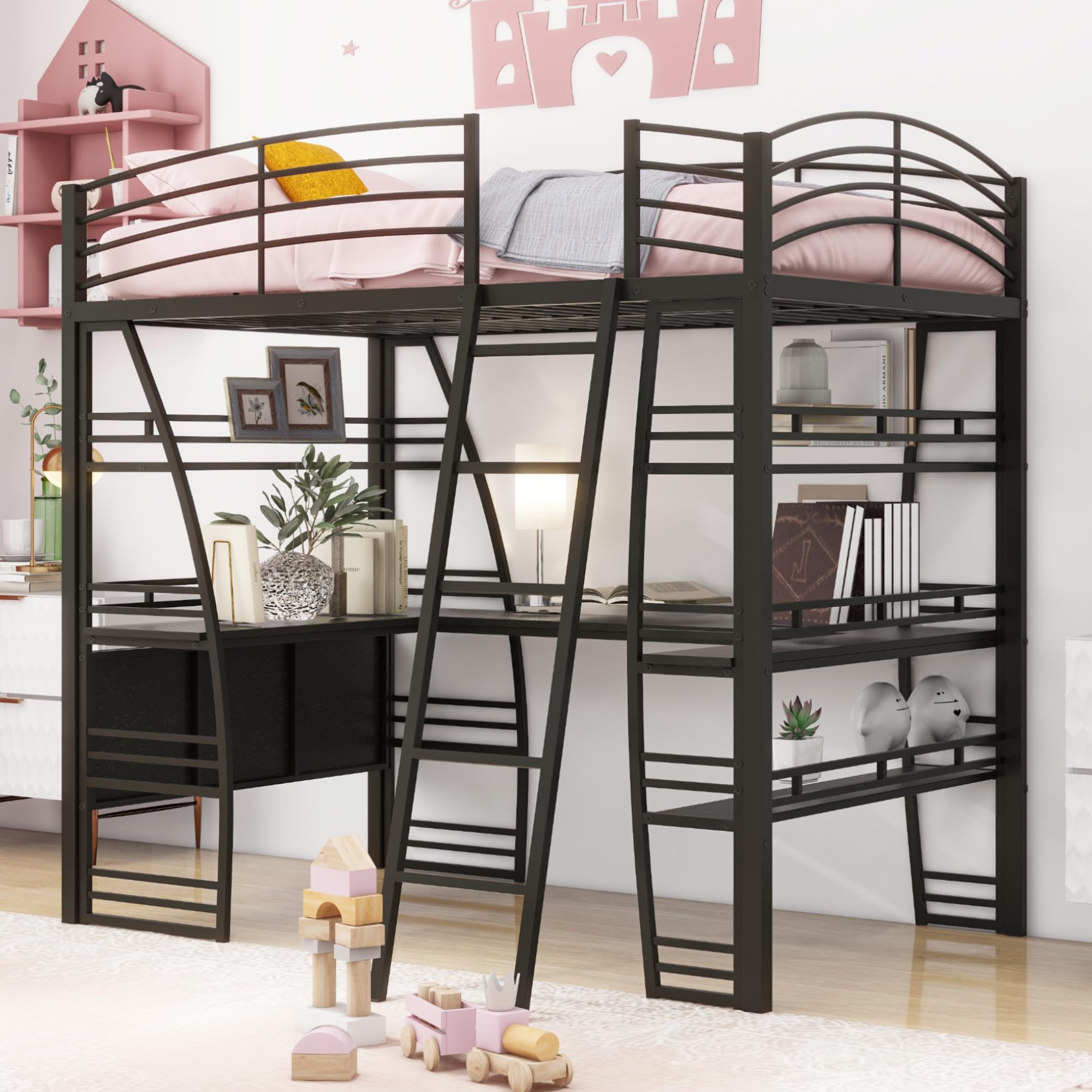 Amazon.com: Bellemave Full Size Loft Bed, Loft Bed with Desk and ...