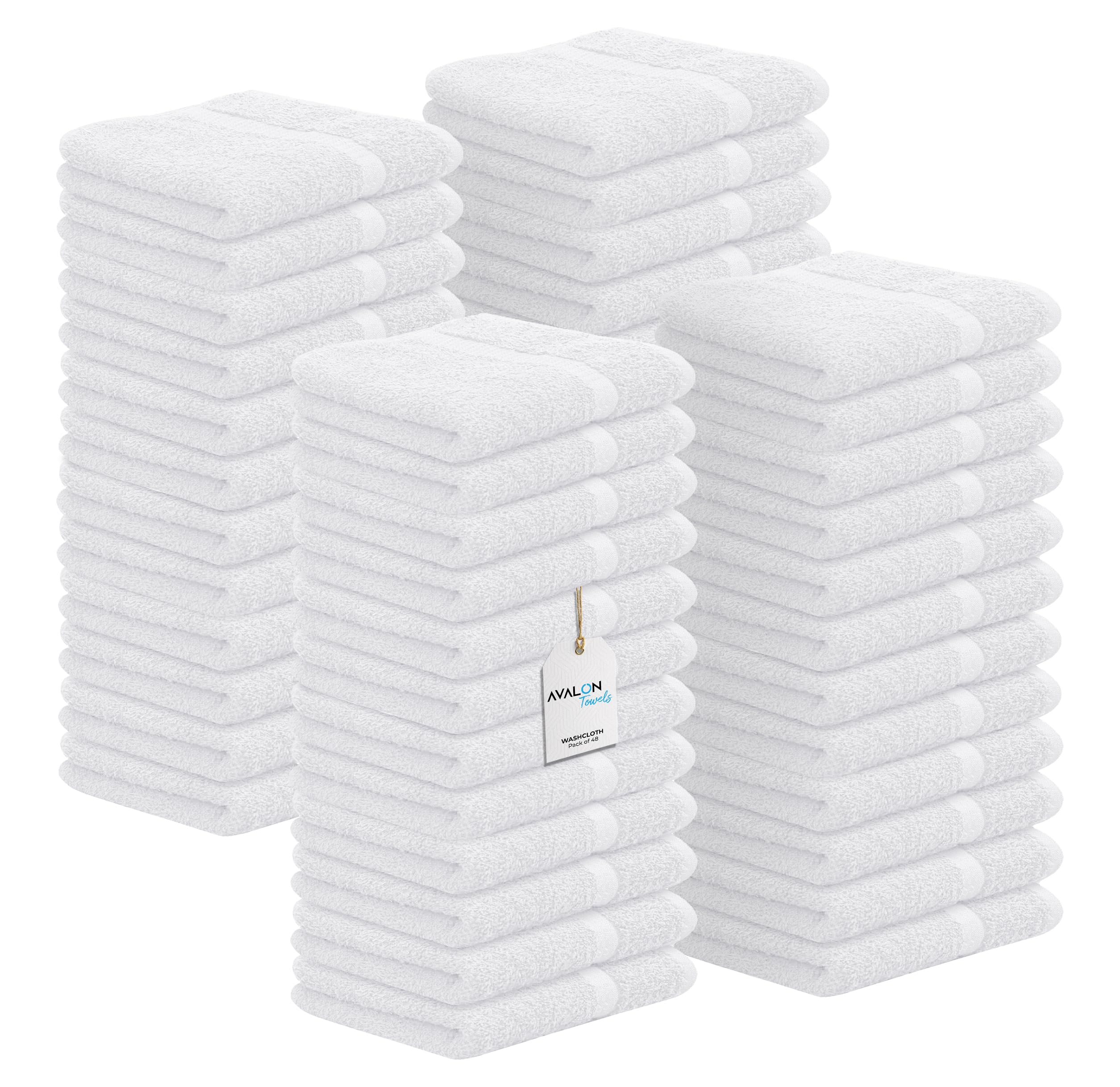 Avalon Towels Cotton Washcloths – (Pack of 48) Size 12x12 Inches Premium Ring Spun Cotton, Super ...