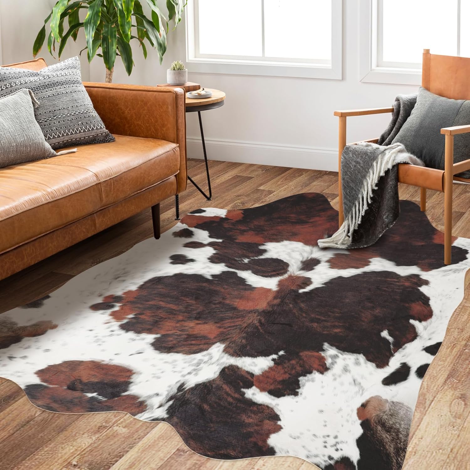 Amazon.com: Cow Hide Rug 4.6x5.2 FT Cow Print Rugs Small Faux Cowhide ...