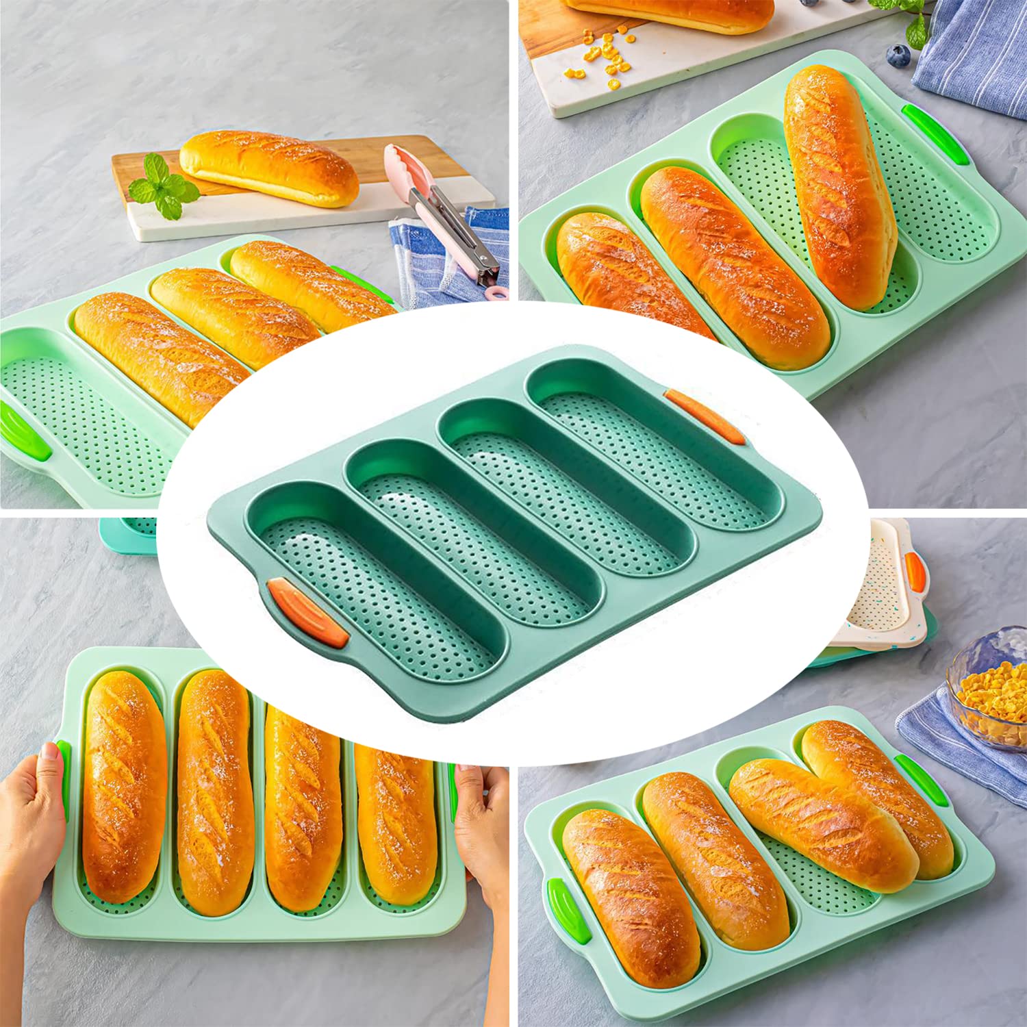 Nonstick French Bread Mold CJQINGRUN Silicone Baguette Bread Pan Set ...