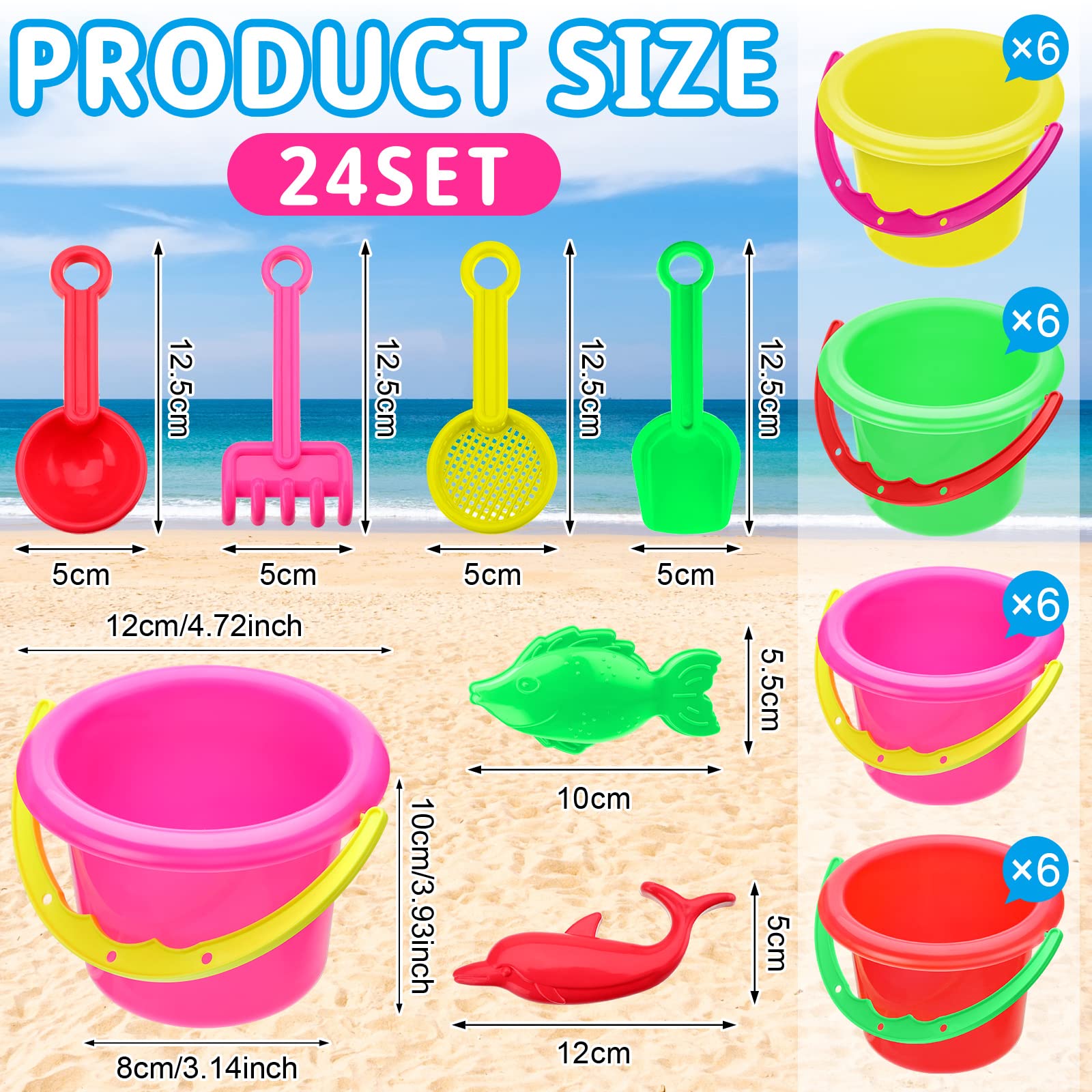 Jexine 24 Set Sand Buckets and Shovels for Kids 3.94" Mini Sand Bucket ...