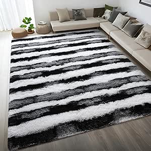 Amazon.com: DweIke Extra Large Fluffy Area Rug, 5x8 ft Modern Contrast Stripes Indoor Carpets ...