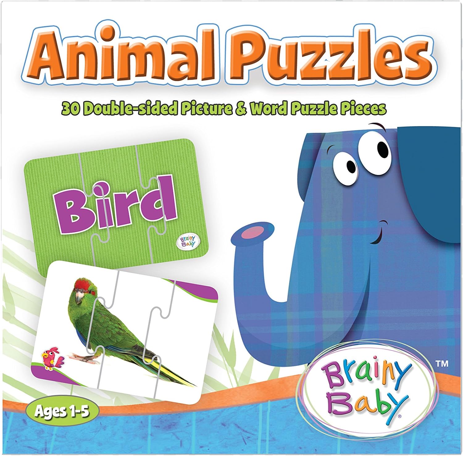 Amazon.com: Brainy Baby Animals Puzzle Matching Game: 30 Double Sided ...