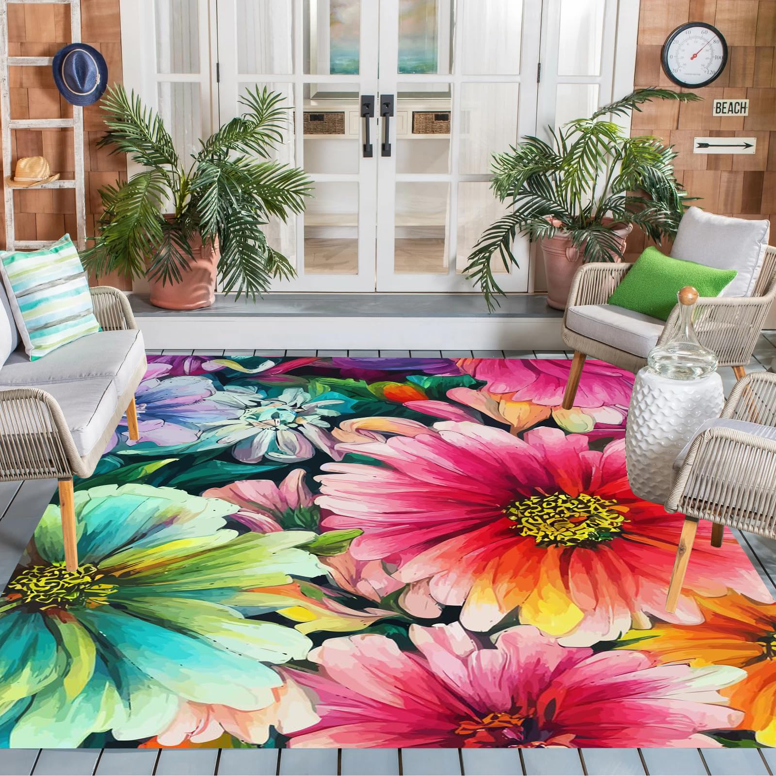 Amazon.com: Lux Washable Outdoor Rug Farmhouse Modern Floral Pattern ...
