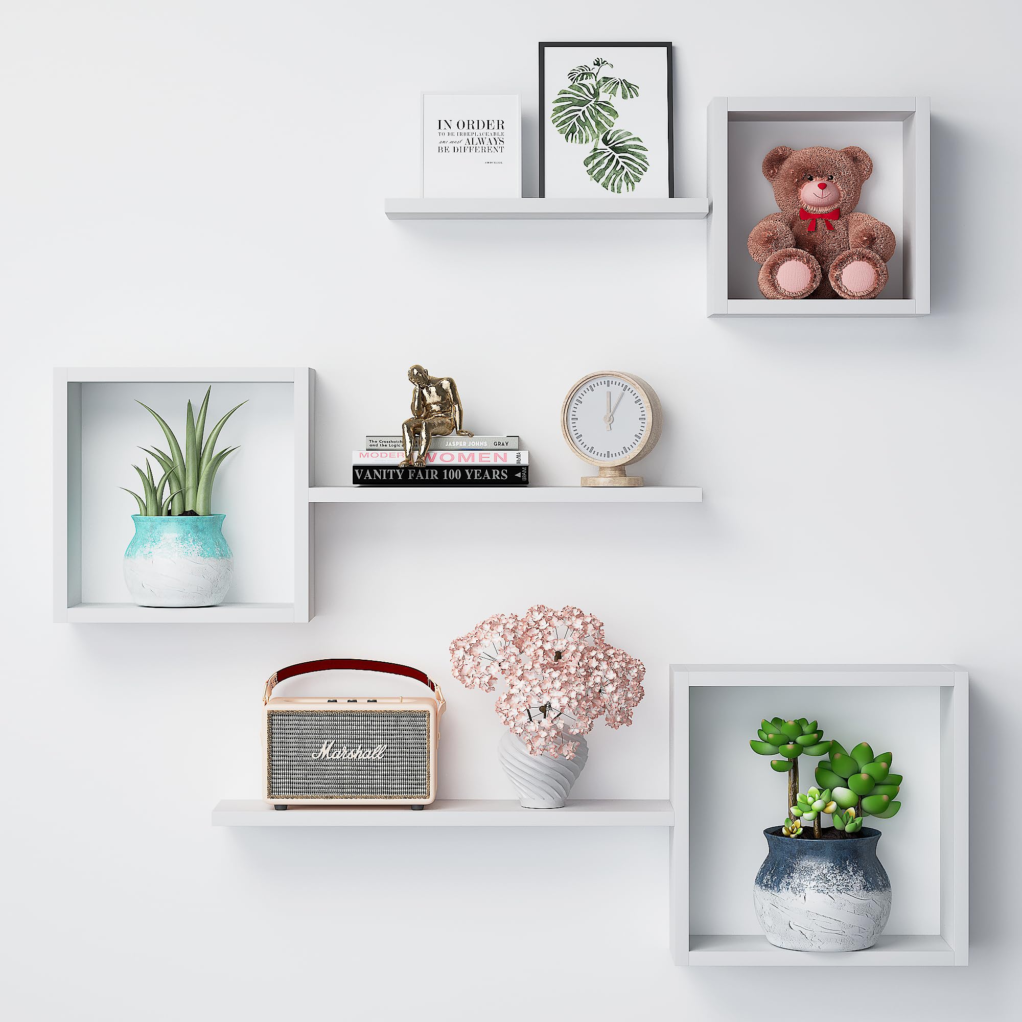 Amazon.com: Ecowillon Square Floating Shelves Wall Mouted, Pine Wood ...
