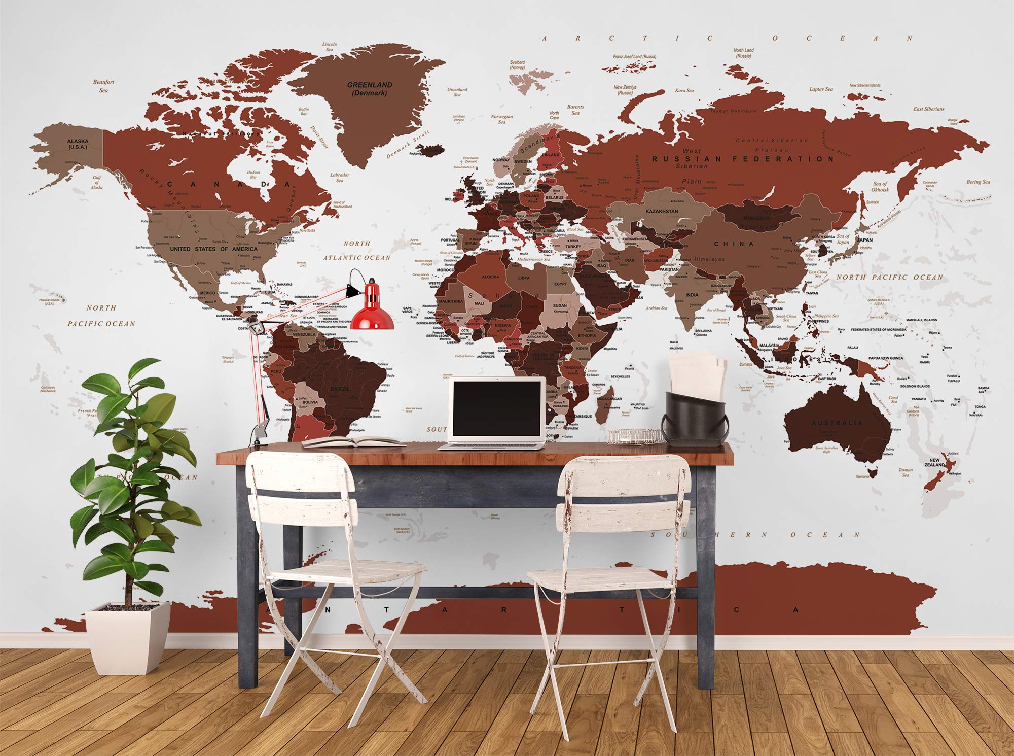 Buy Murwall Wallpaper Political World Wall Mural Brown Wallpaper Living ...