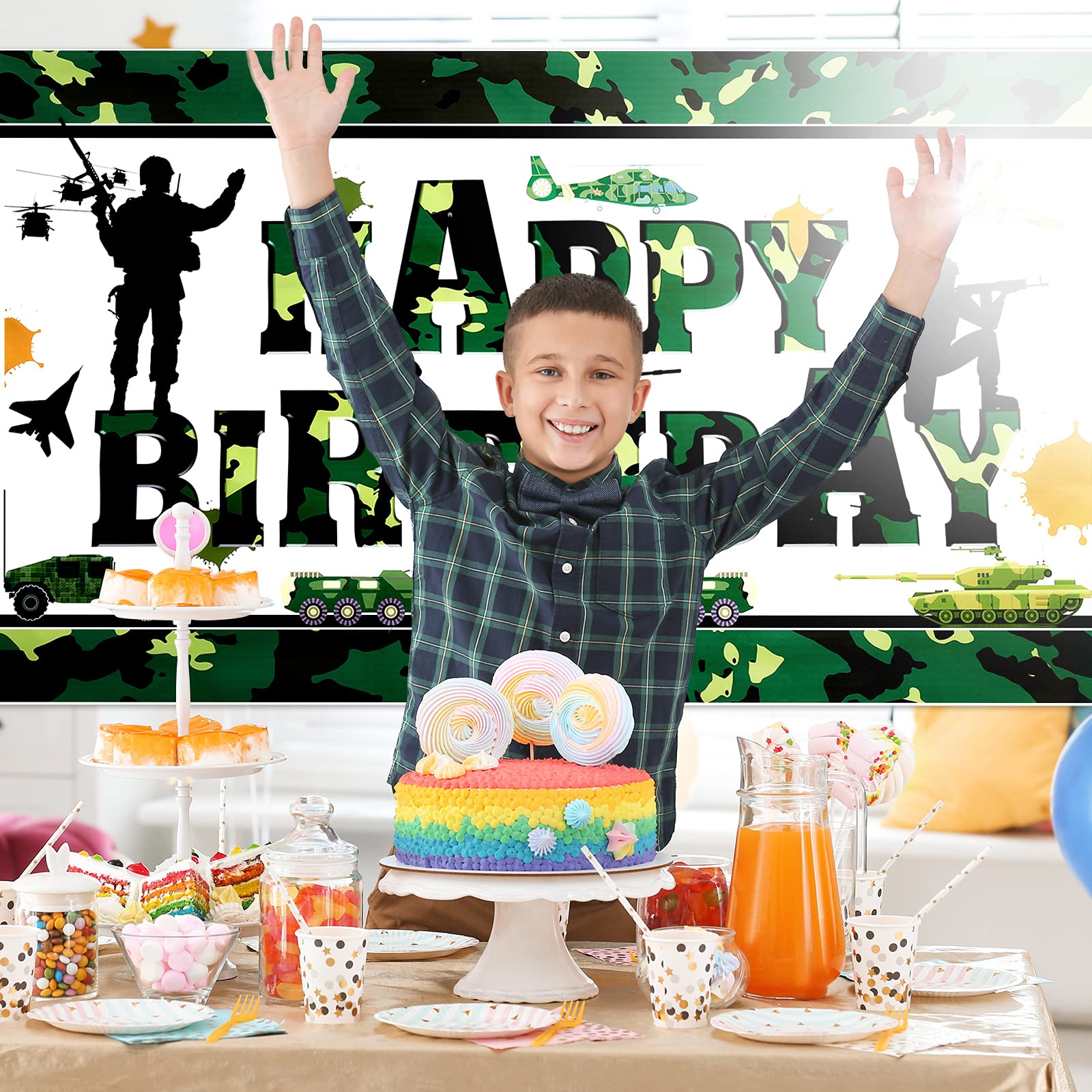 2 Pcs Camouflage Birthday Party Backdrop Set Include Camouflage Party ...