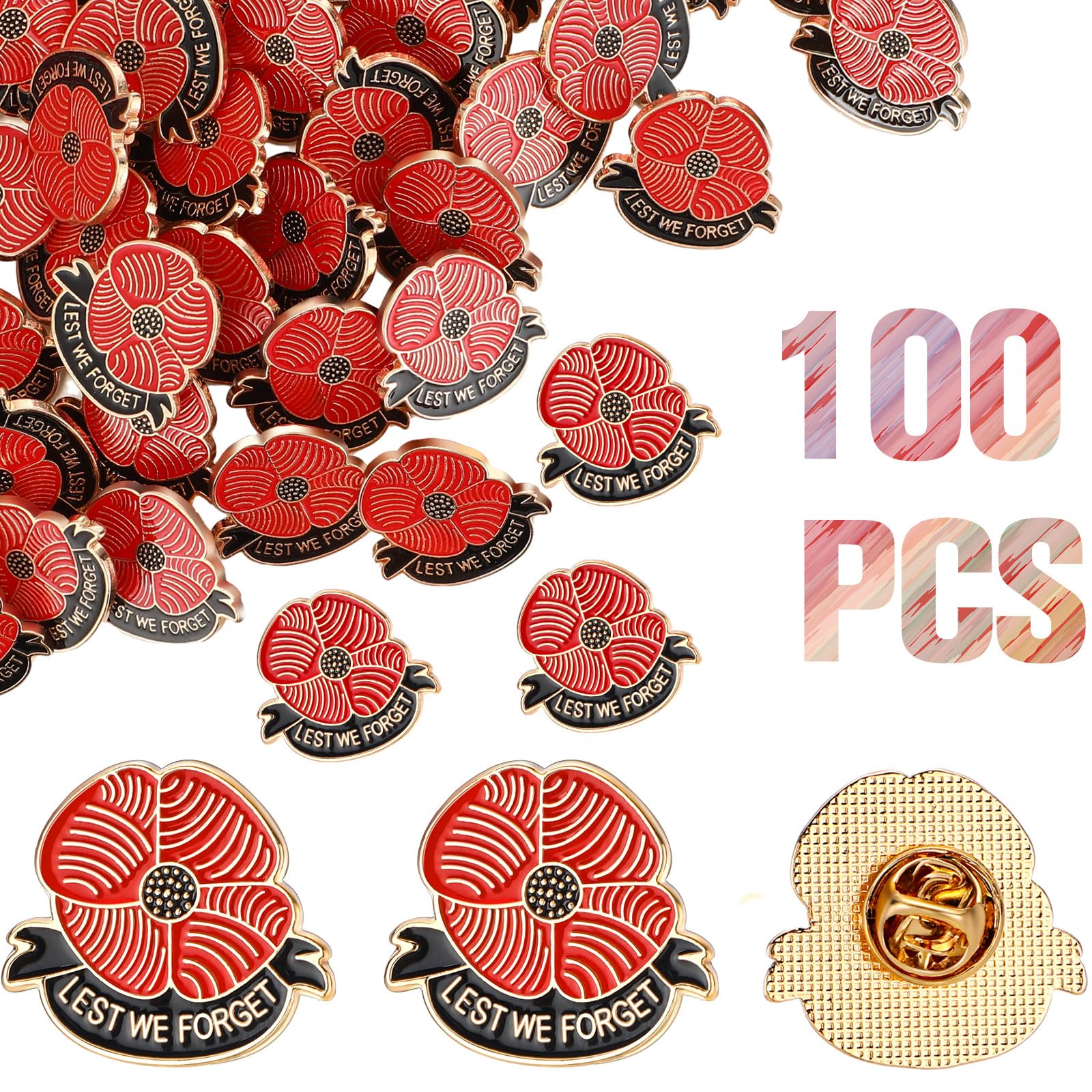 Amazon.com: Sasylvia 100 Pcs Metal Red Poppy Lapel Pin Lest We Forget ...