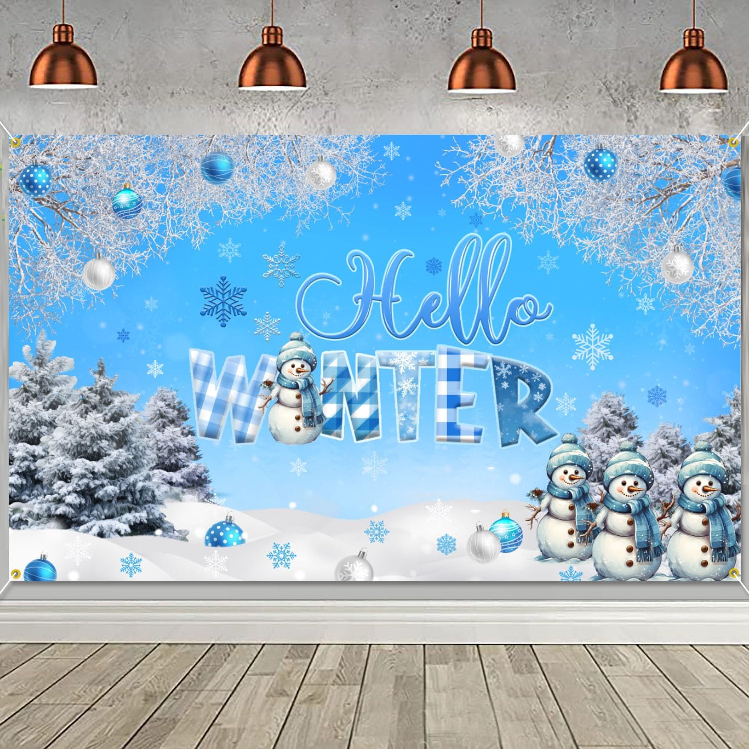Amazon.com : PTFNY Hello Winter Backdrop Banner Snowflake Winter Snow ...