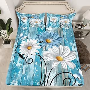 Amazon.com: Farmhouse Flower Fitted Sheet Rustic County Floral Bed ...