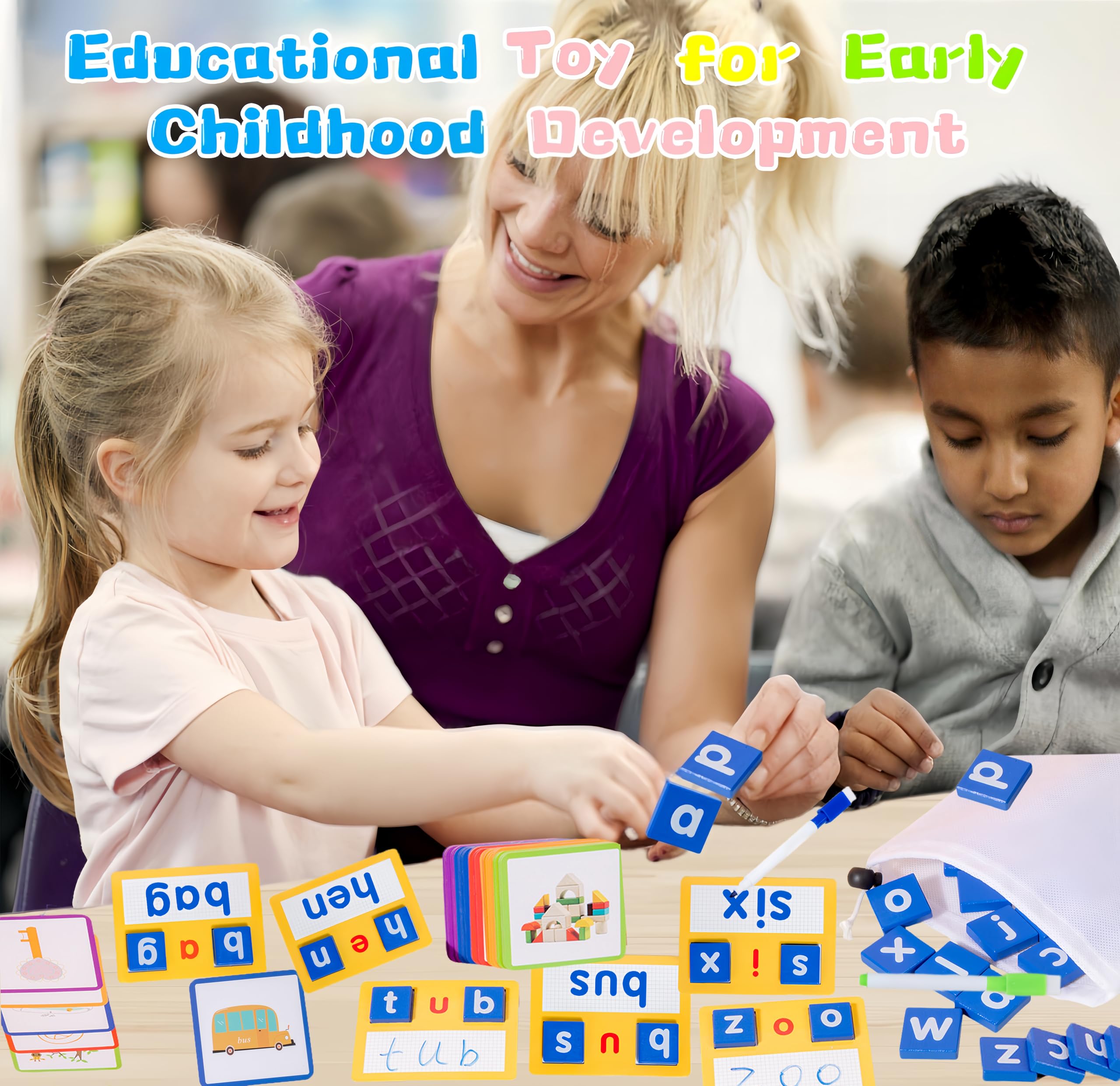 Dry Erase Word Cards 154 PCS Wooden CVC Word Spelling Game - Montessori ...