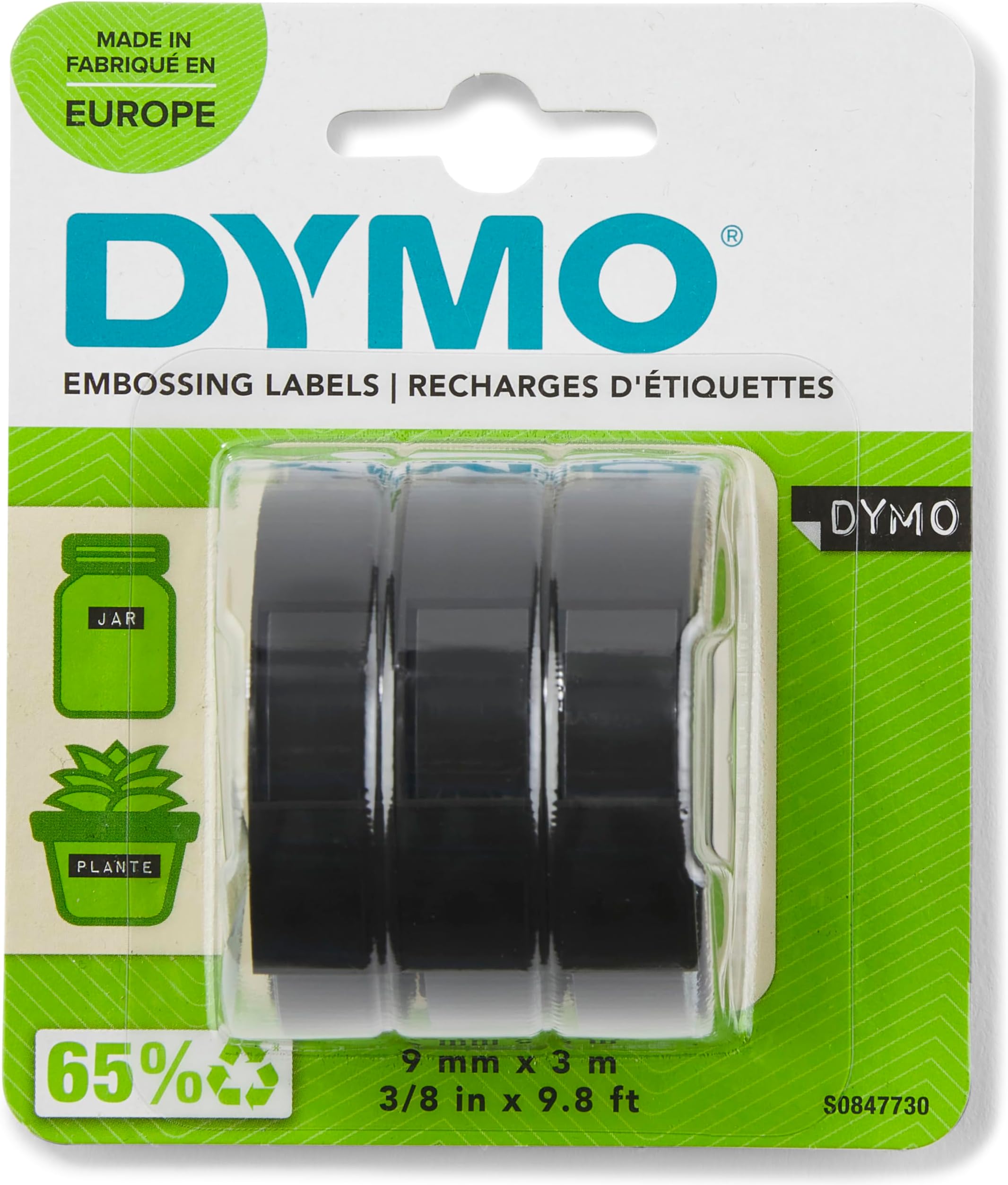 DYMO Authentic Embossing Label Tape | 9 mm x 3 m rolls | White Print on ...
