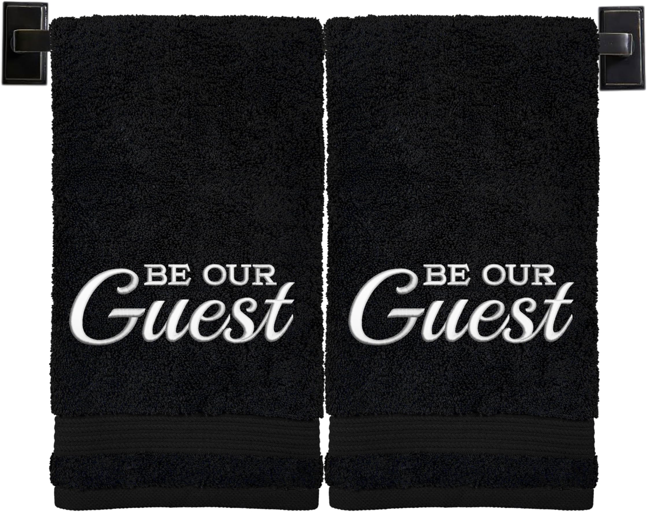 Amazon.com: 'Be Our Guest' Embroidered White Hand Towels for Bathroom ...