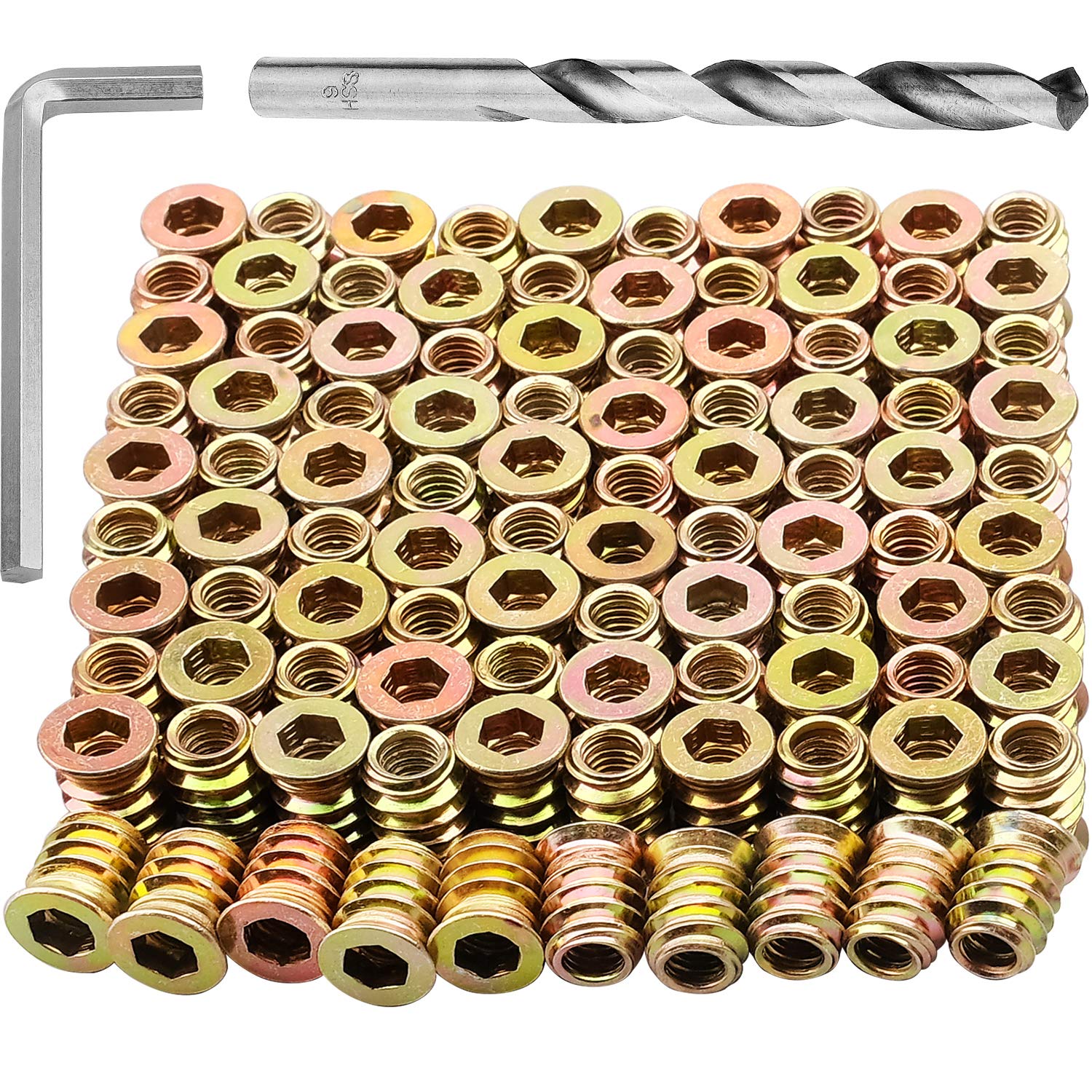 100Pcs Anwenk M6 (M6x15mm) Furniture Screw in Nut Threaded Wood Inserts ...