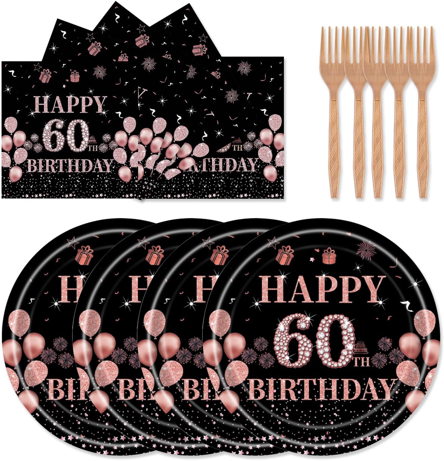 Xjoviative 72 Pcs 60th Birthday Party Supplies Paper Plates and Napkins ...