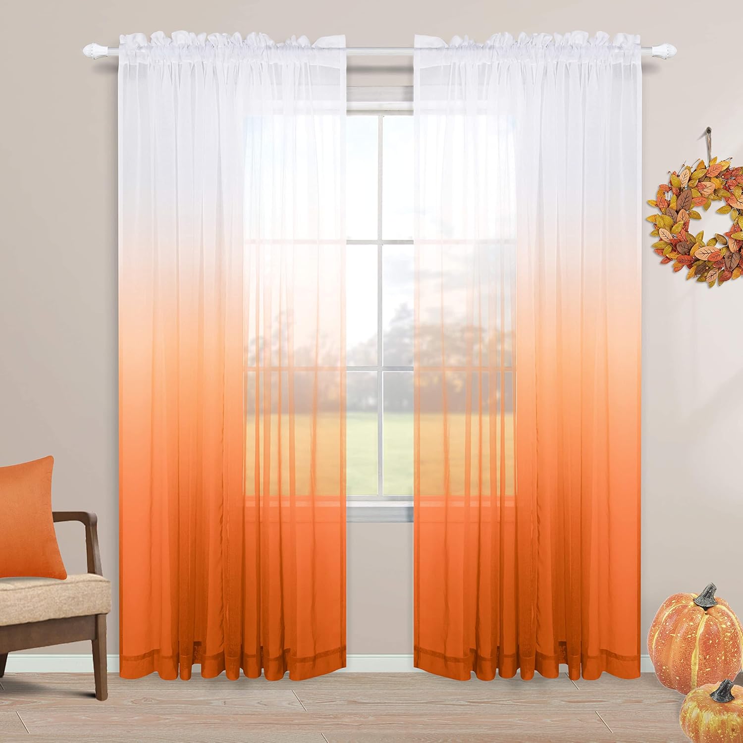 Amazon.com: Orange Curtains 84 Inch Length for Bedroom Set 2 Panels Rod ...