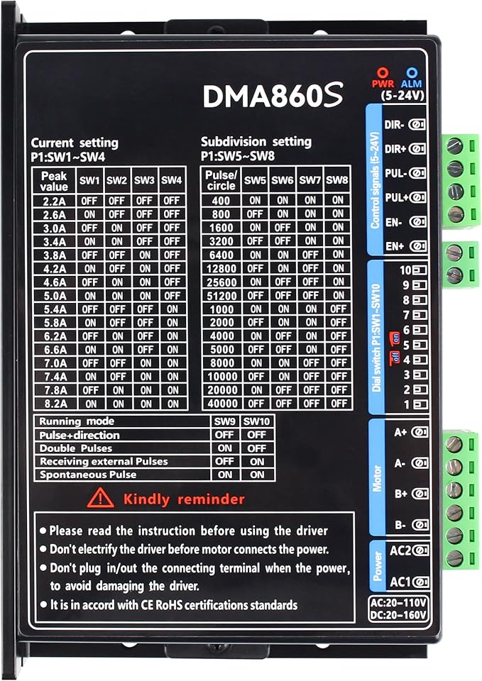 KakaTopbas CNC Digital Stepper Driver,AC 18-110V and DC18-160V,8.2A,256 ...