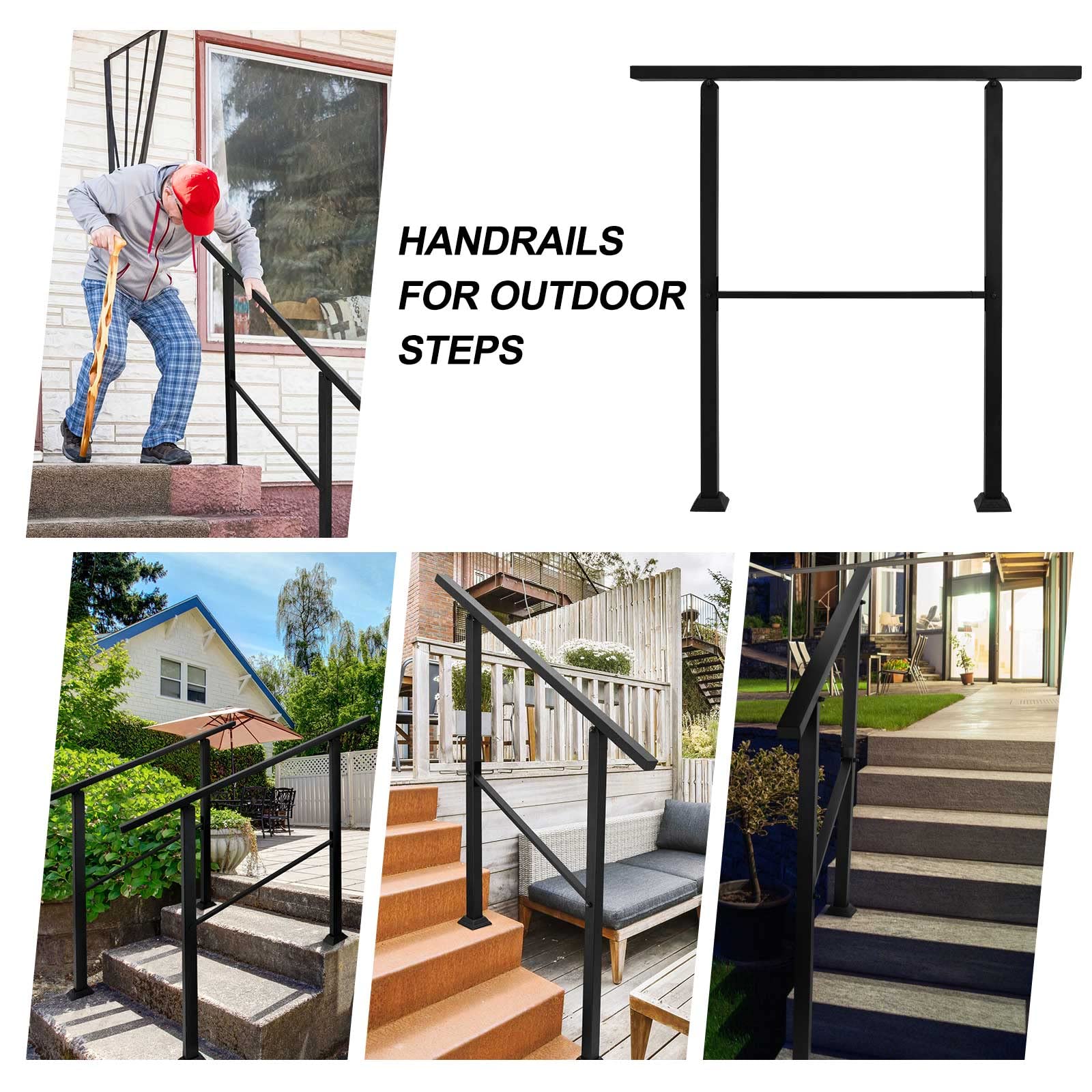 Snapklik.com : TONAHUTU Outdoor Handrails For Stairs, Fits 3-5 Steps ...