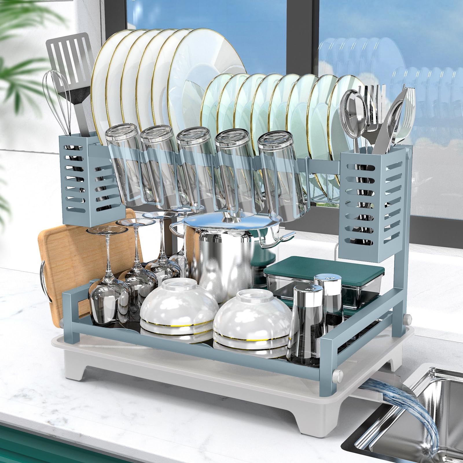 Snapklik.com : B-Land Dish Drying Rack, 2 Tier Dish Racks For Kitchen ...