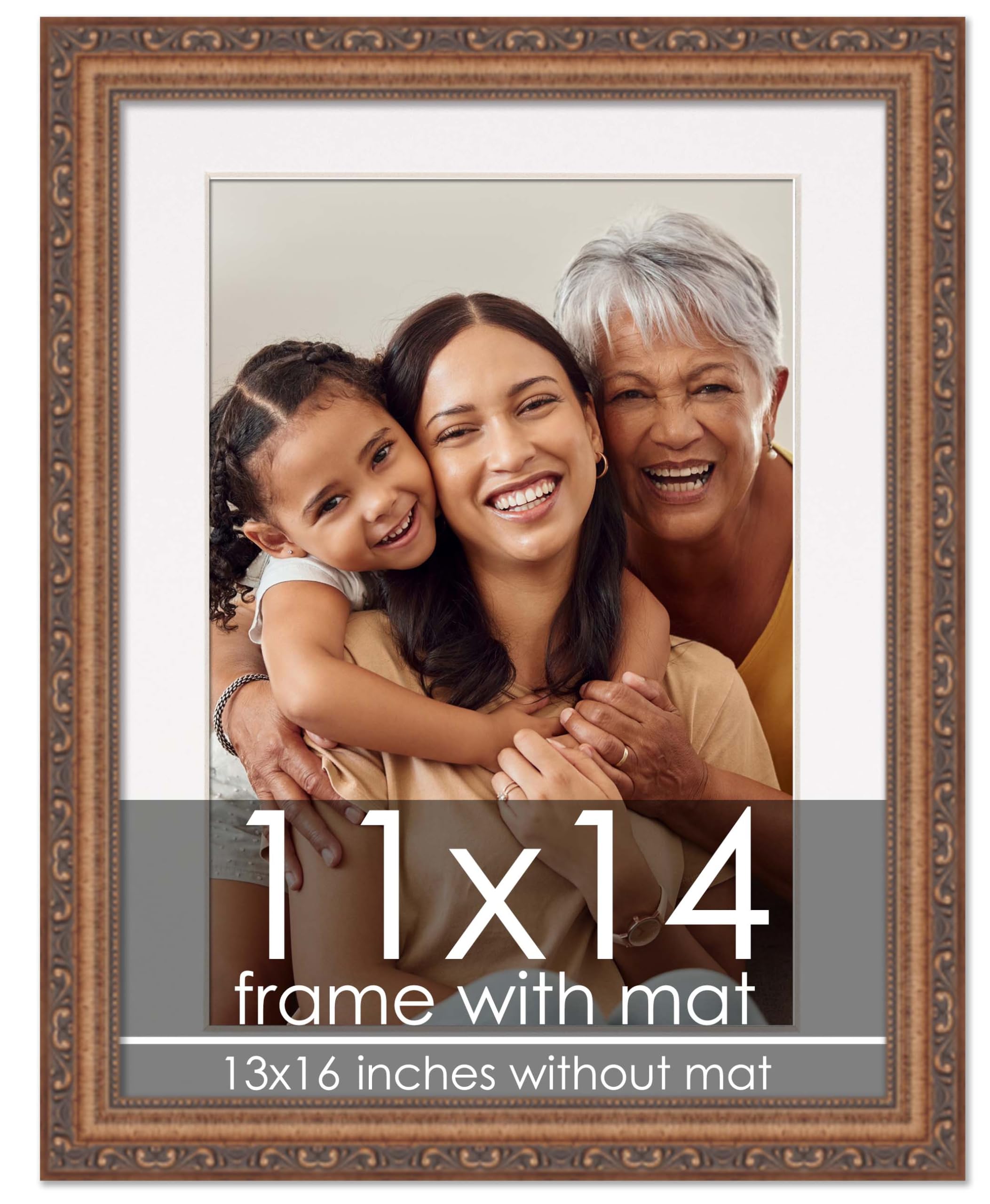 Amazon.com - 11x14 Frame with Mat - Antique Gold 13x16 Frame Wood Made ...