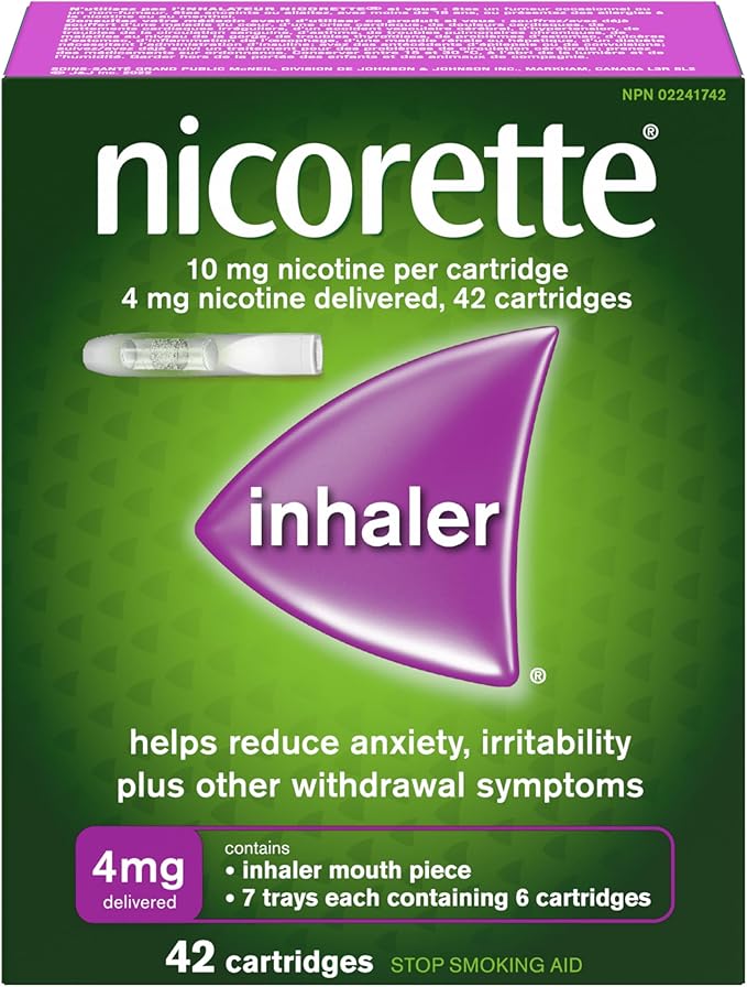 Nicorette Nicotine Inhaler, 4mg Delivered, 42 Cartridges, Quit Smoking ...