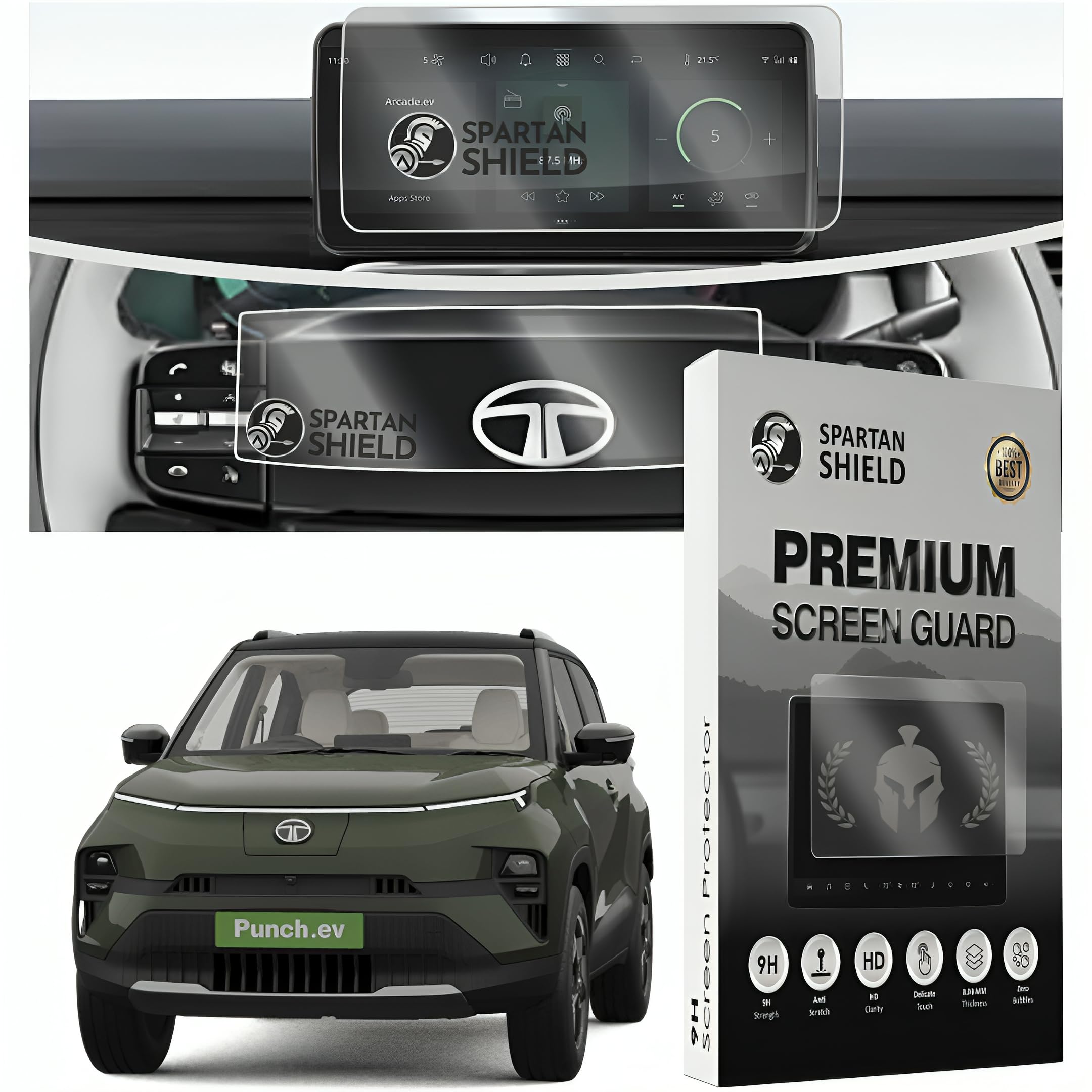 Spartan Shield {2 PACK) SCREEN PROTECTOR COMBO For TATA PUNCH EV | 10. ...