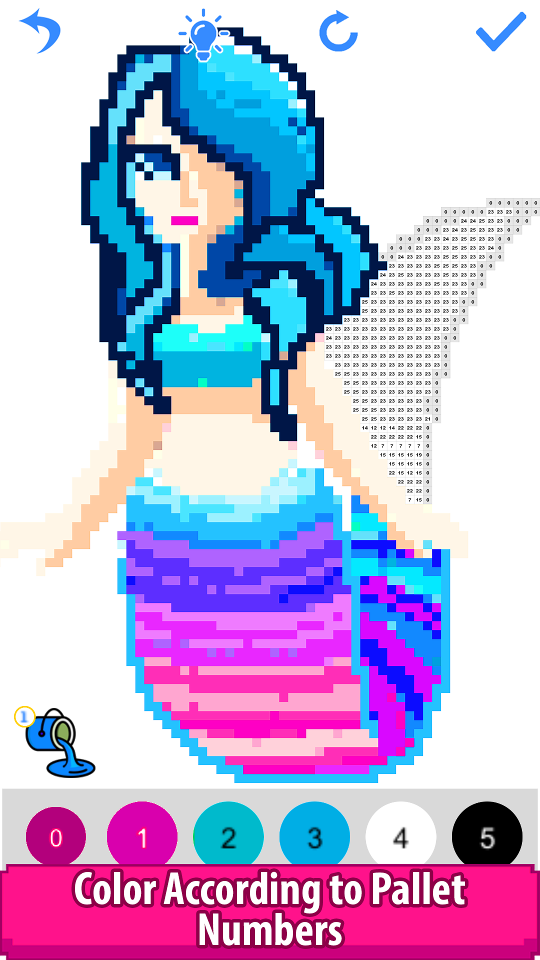 Mermaid Pixel Art - Paint by Number, Sandbox Coloring Book Pages:Amazon ...
