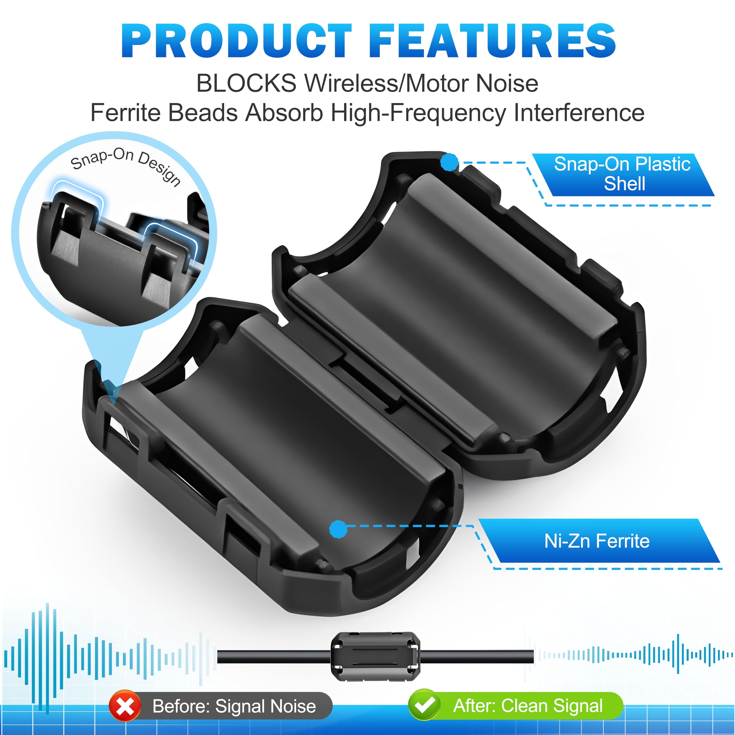 Snapklik.com : JoTownCand 24Pcs Professional Ferrite Beads, Snap-On ...