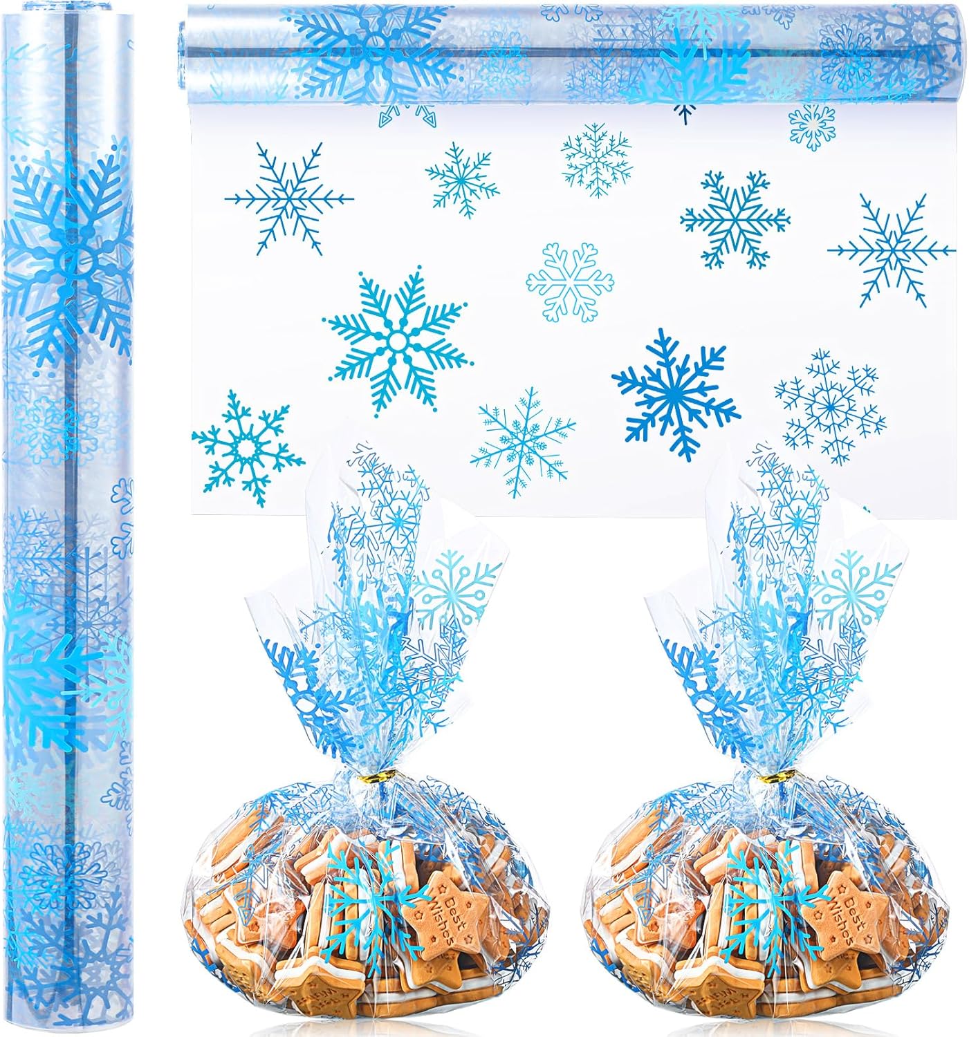 Amazon.com: Gueevin Snowflake Cellophane Wrap Roll Christmas Snowflake ...