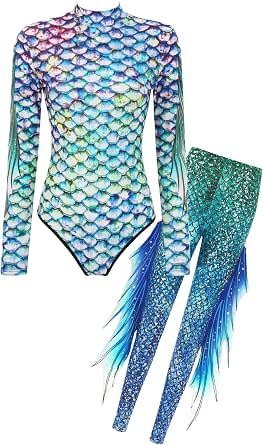 iiniim Women's Two Piece Long Sleeves Fish Scales Print Leotard ...