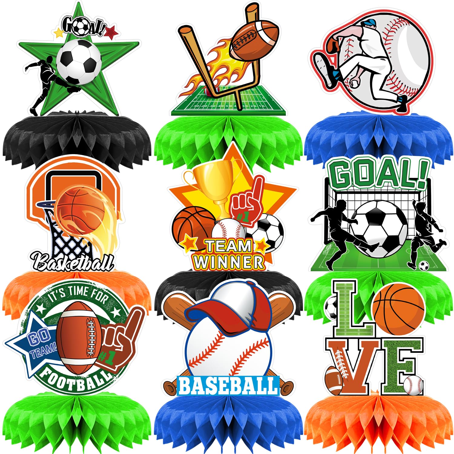 Amazon.com: Sports Theme Honeycomb Centerpiece,Soccer Baseball ...
