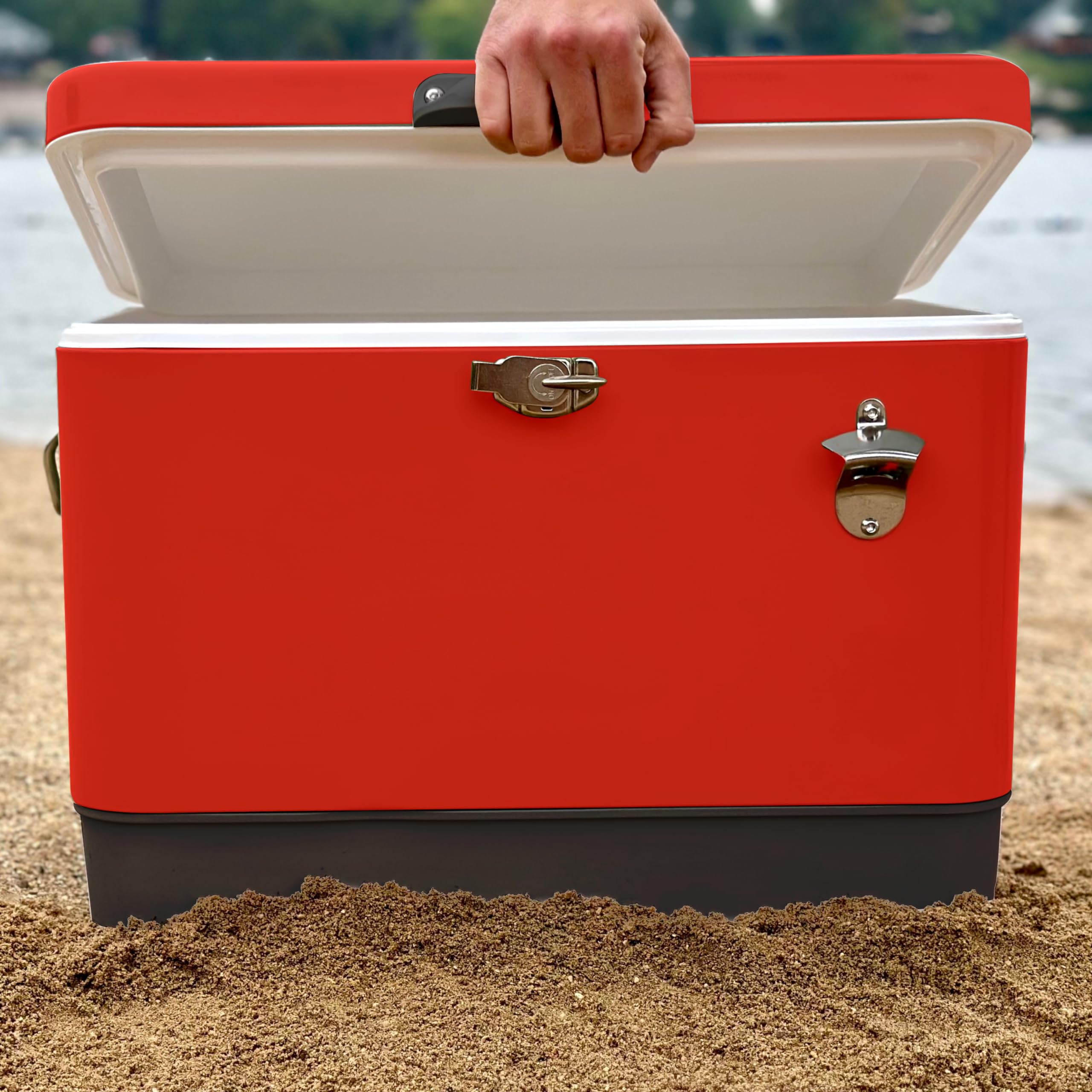 Retro Metal Cooler, 80 Can/54 Qt. Capacity, Hard-Sided, Two Tone, Holds ...