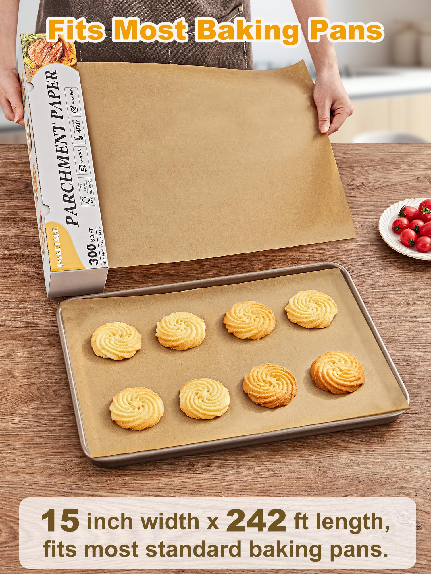 Snapklik.com : SMARTAKE Parchment Paper Roll For Baking, 15 In X 242 Ft ...