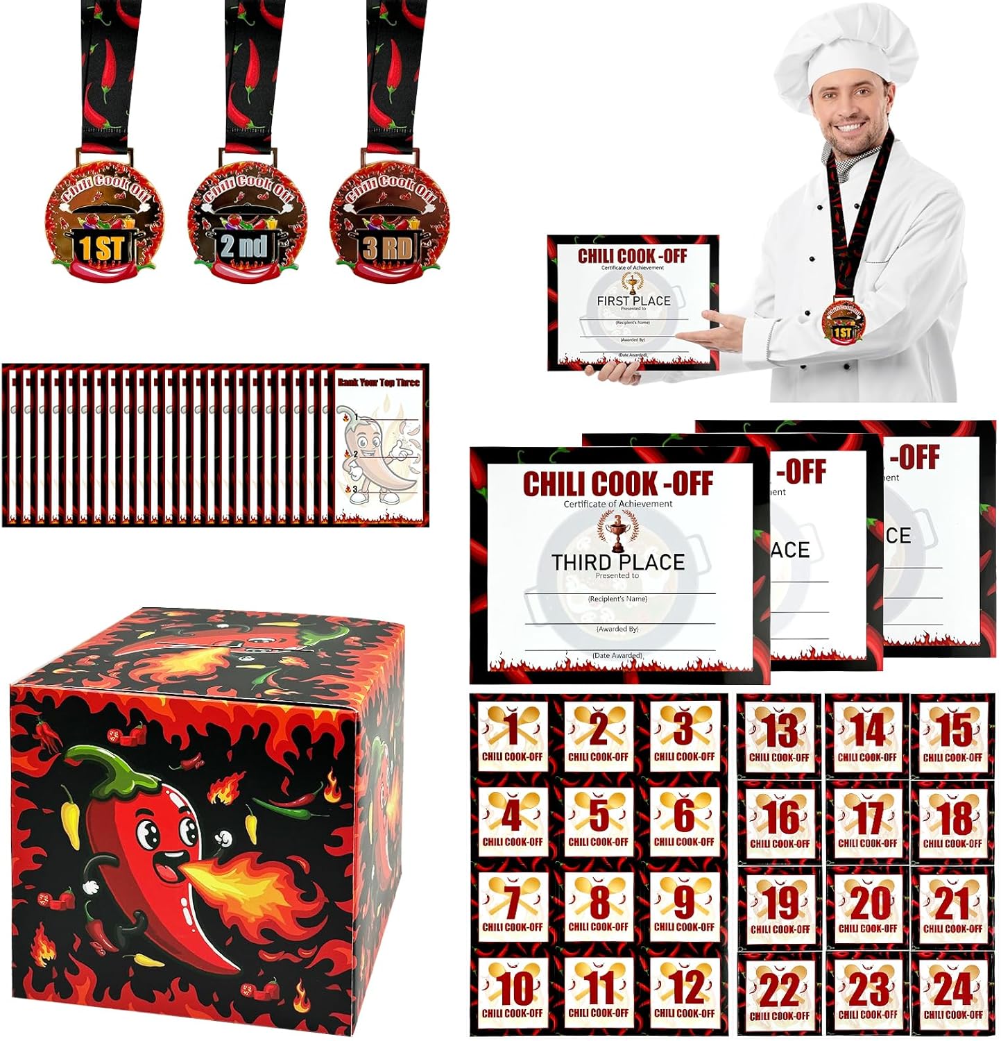 Amazon.com : HFYZZ Chili Cook off Contest Ballot Box with 24 Pcs Voting ...