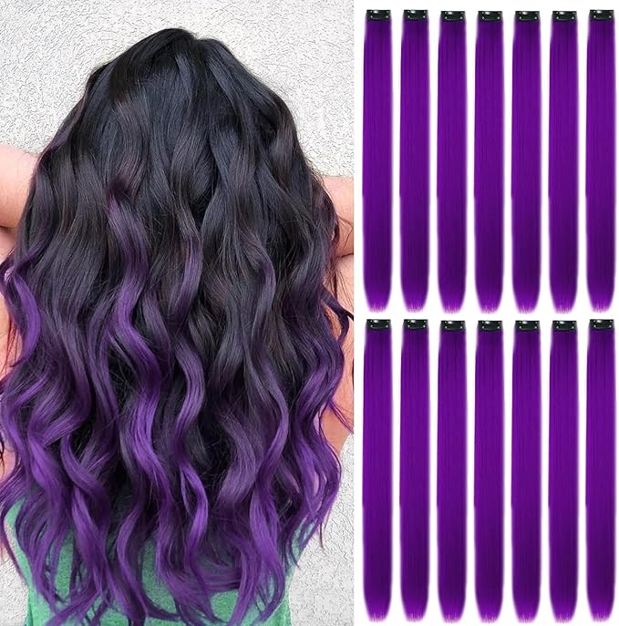 16Pcs Colored Clip in Hair Extensions, 22 Inch Colorful Highlights ...